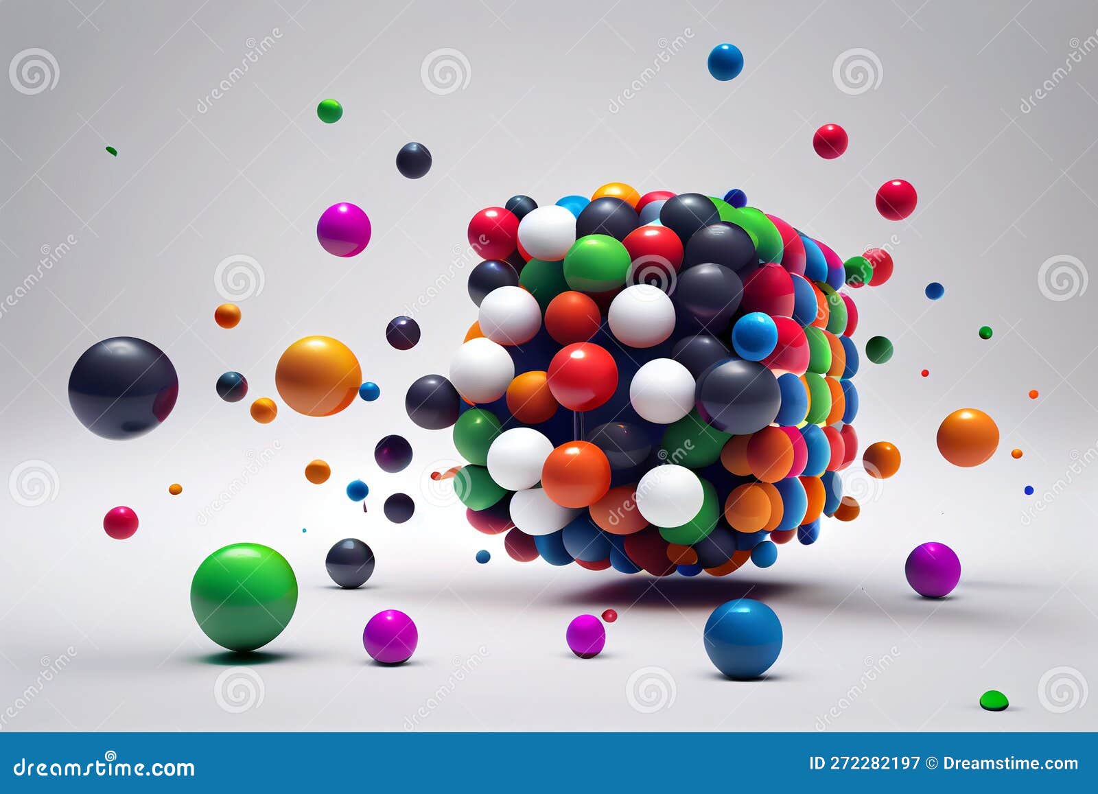 Small Colored Balls that Jump Up, on a White Background. Abstract 3D ...