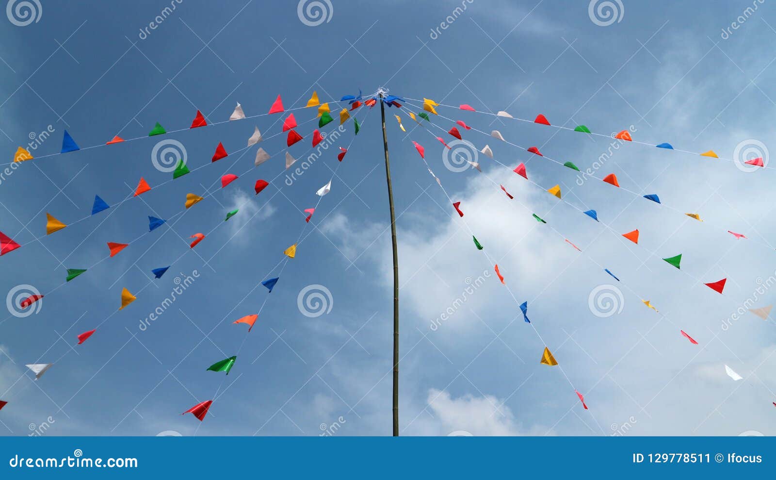 Small Colorful Flags Wave in Blue Sky Stock Image - Image of bright ...