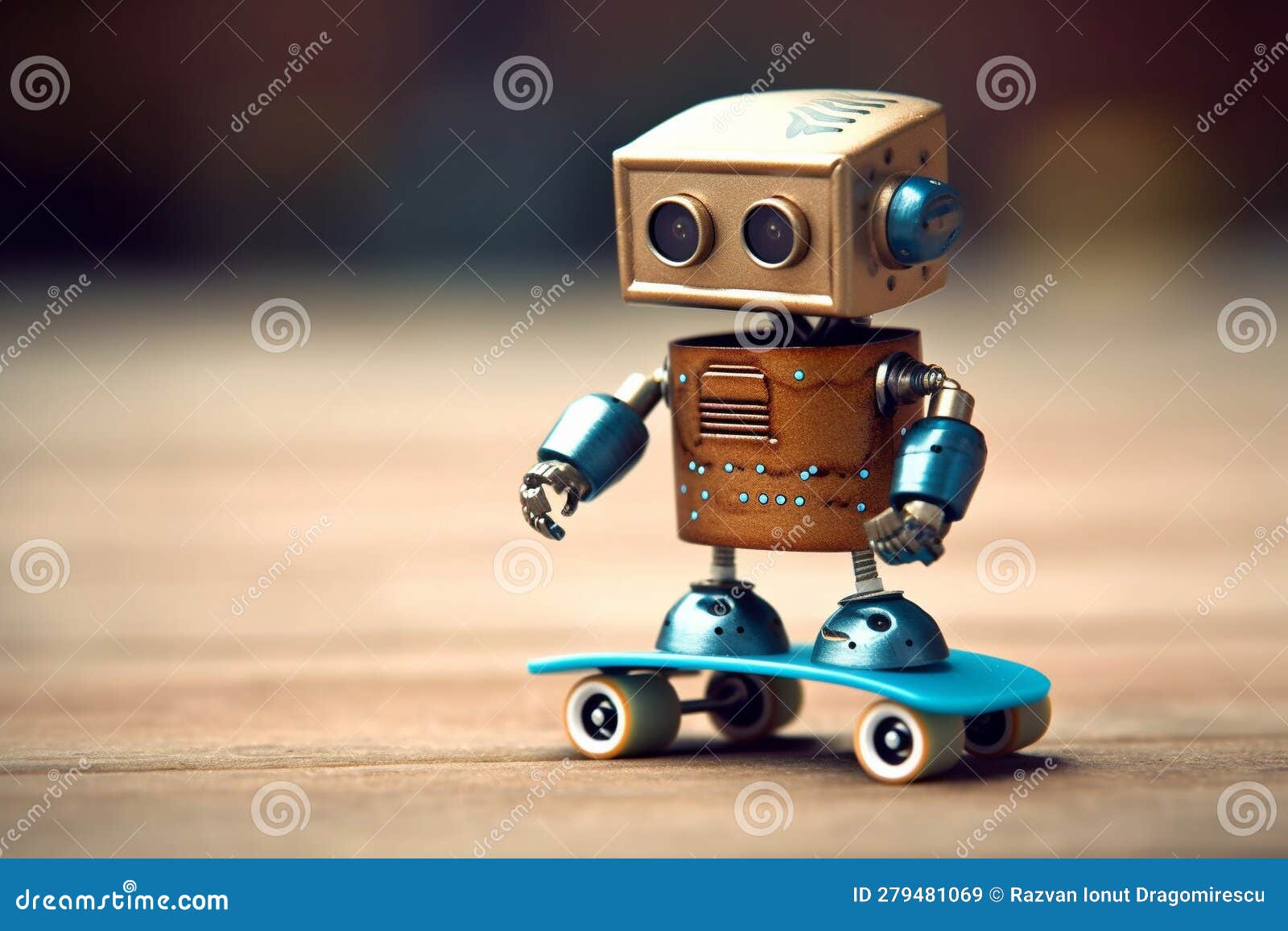 Small, Comical Robot Expertly Maneuvering on a Skateboard Representing ...