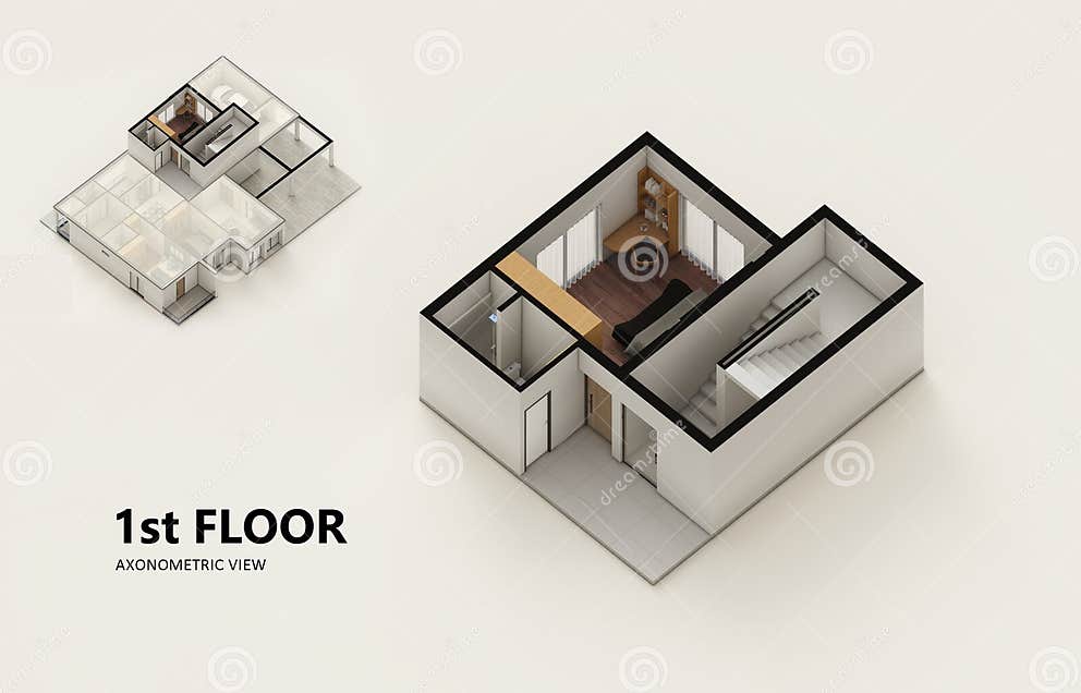 Small Compact Apartment Isometric View 3d Render Stock Illustration ...