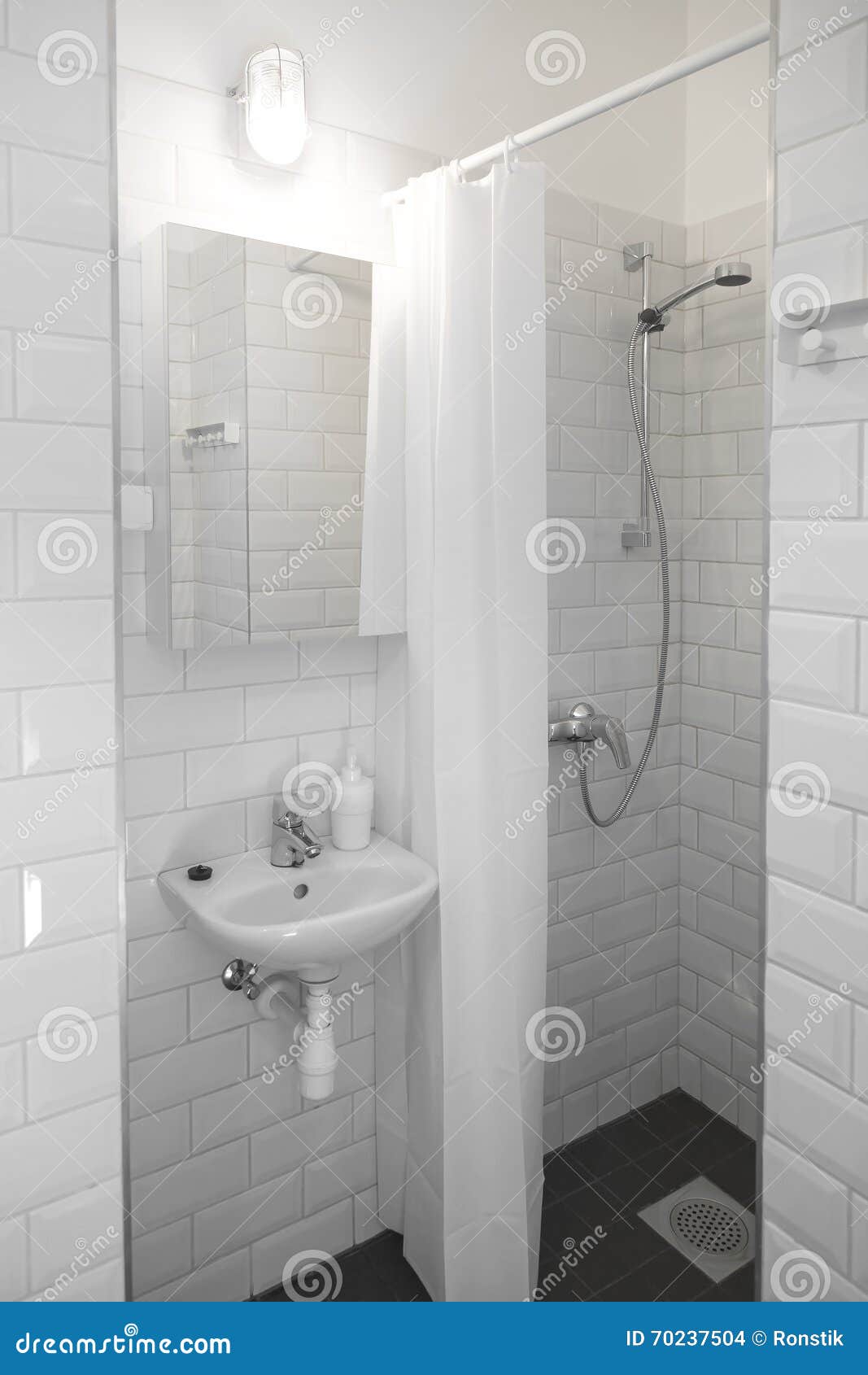 Small, Compact Bathroom Interior Stock Photo - Image of house, curtain ...