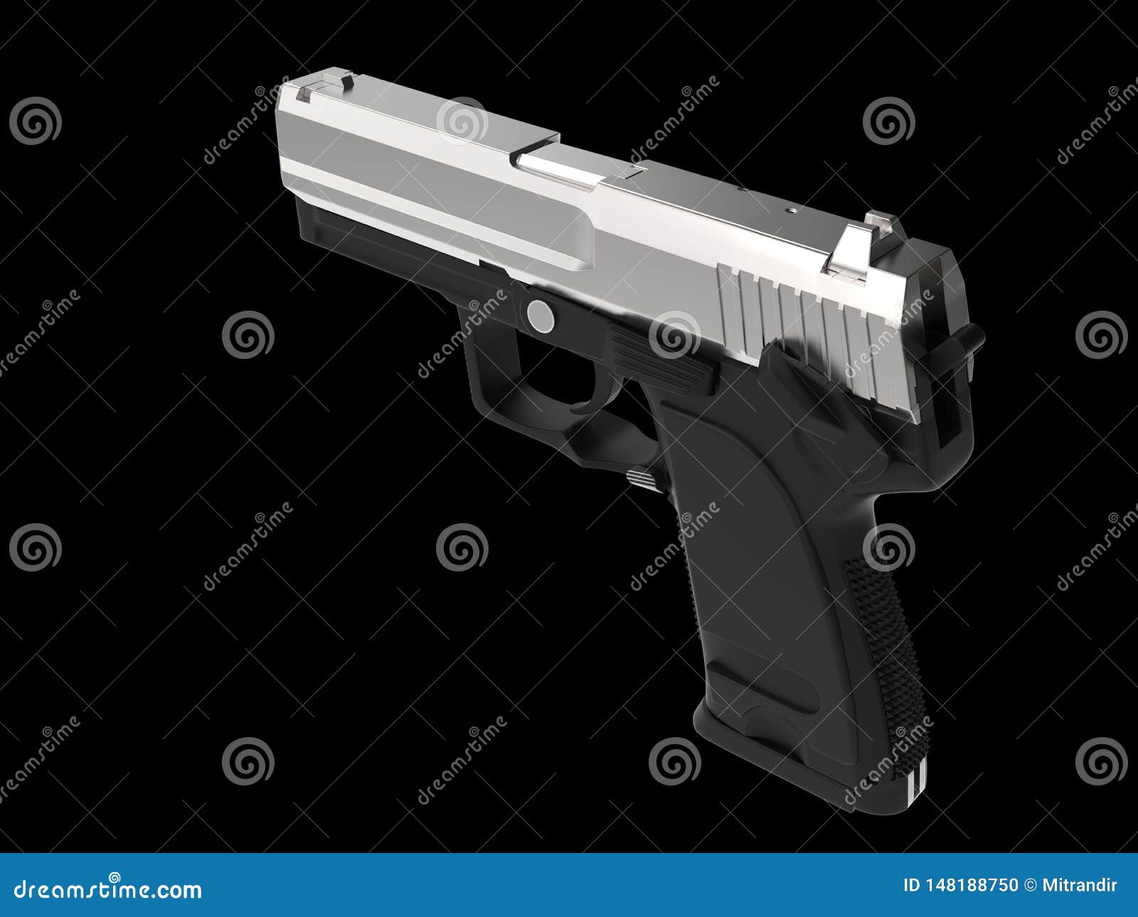 Small and Compact Modern Handgun - Chrome - Top Down View Stock ...
