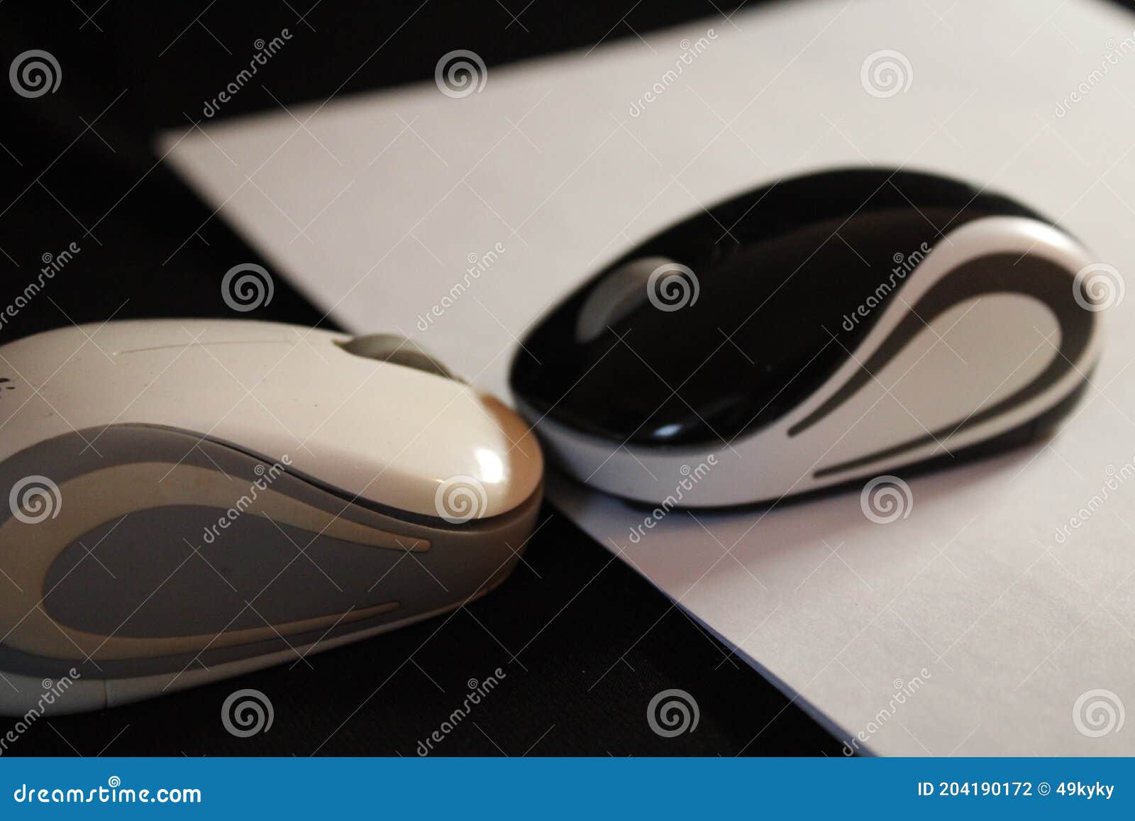 Small Computer Mice Stand on Black and White Horizontal Surfaces. Stock ...