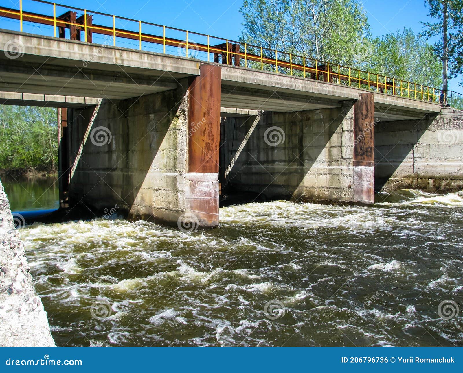Small Concrete Bridge Over a Fast and Stormy River. Summer Stock Photo ...