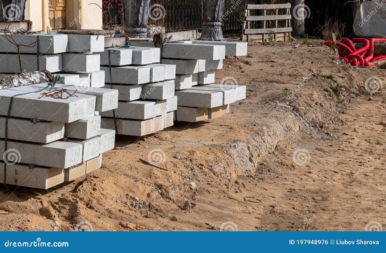 Small Construction Site. Cement Blocks Lie on the Ground, Ready for ...
