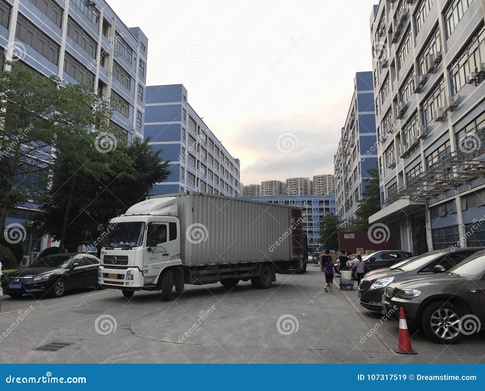 Small Container Car Deliver at Buildings Center Editorial Stock Image ...