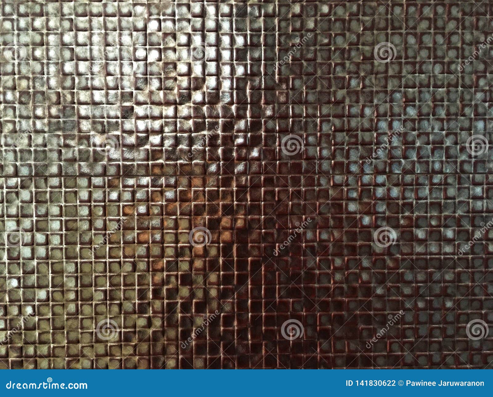 Small Copper Tile on the Wall. Light Reflect on Surface Which is Swell ...