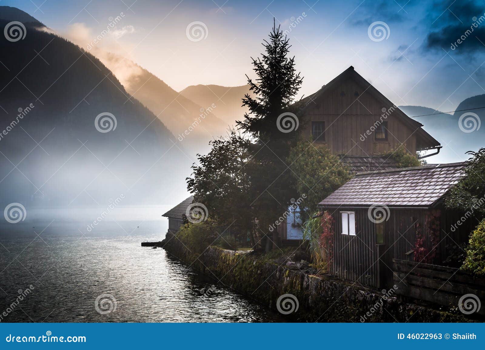 Small Cottage in the Misty Mountains Stock Image - Image of amazing ...