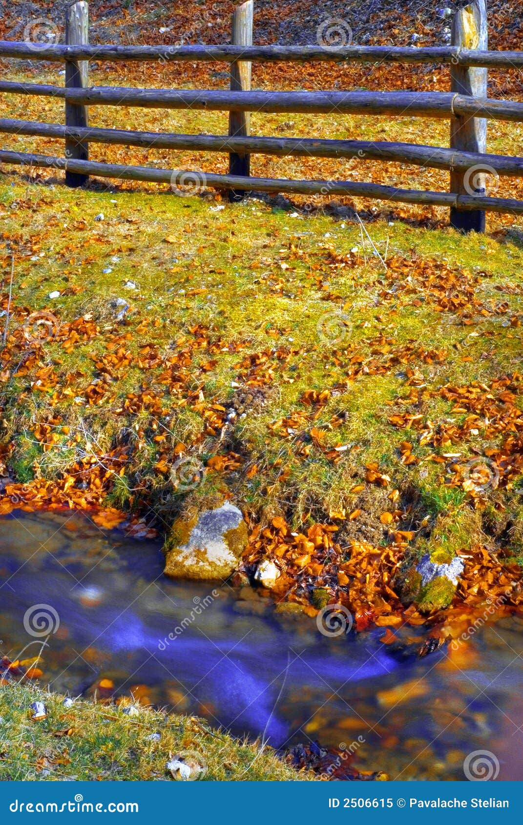 Small Country Stream and Fence Stock Image - Image of rural, rustic ...