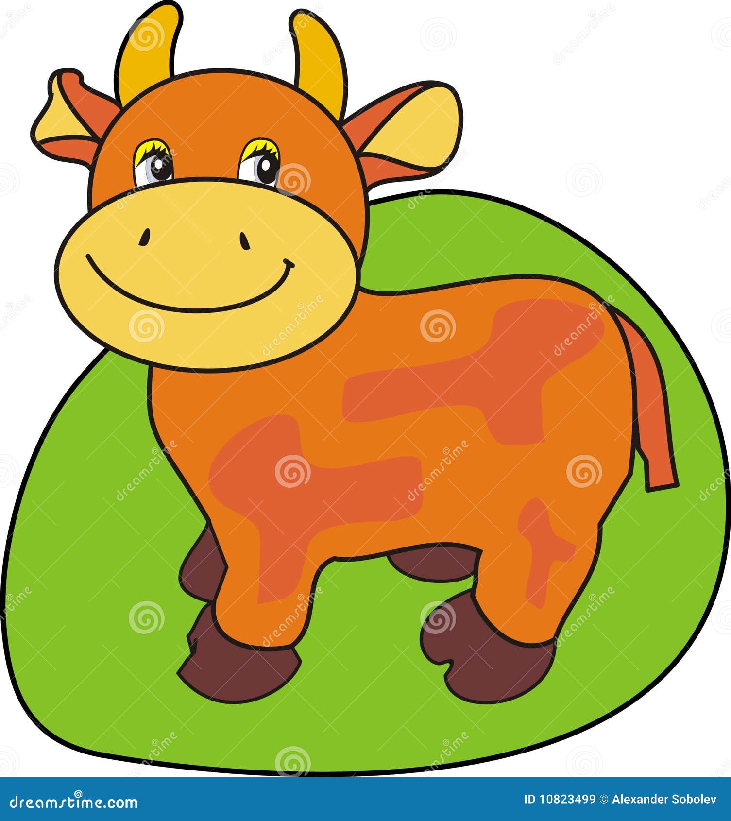 Small cow on a green grass stock vector. Illustration of clip - 10823499