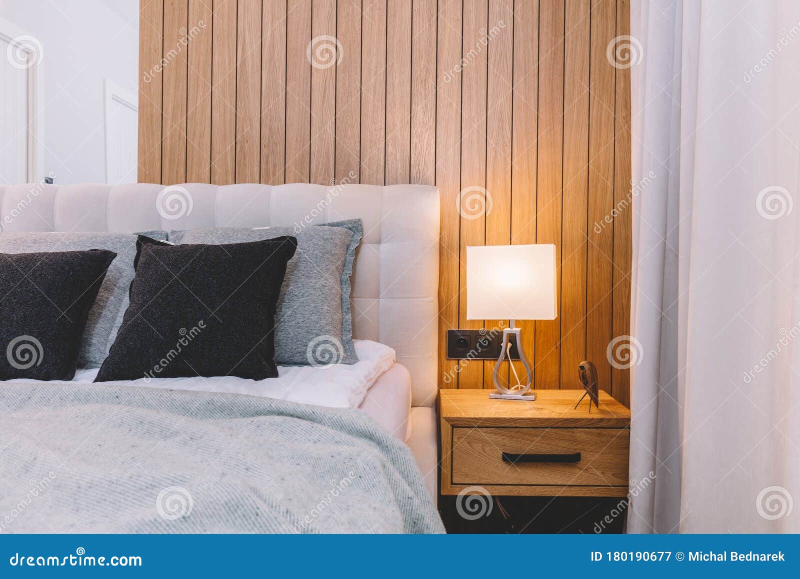 Small Cozy Bedroom with Comfortable Bed Stock Image - Image of ...