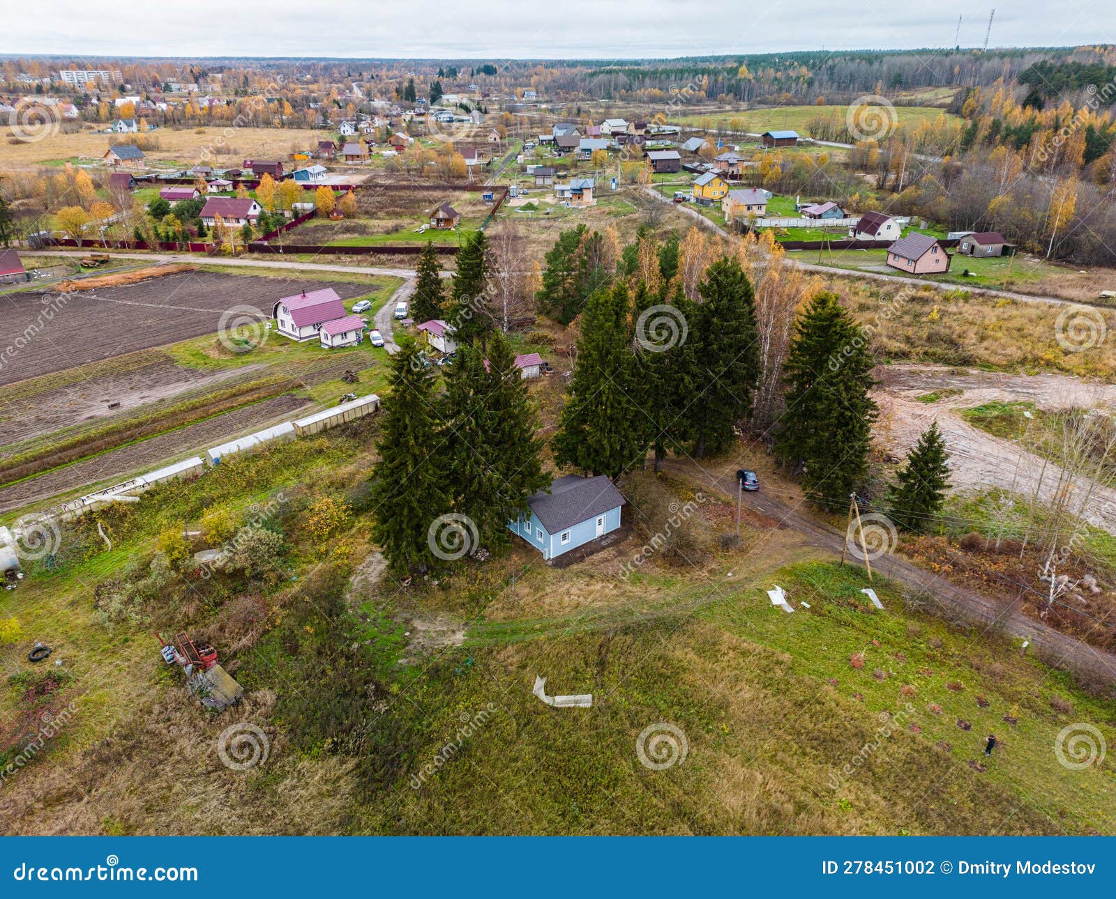 Small Cozy Blue House in the Forest Under Tree Stock Photo - Image of ...