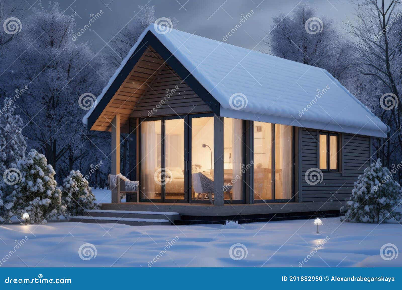 A Small Cozy House in Winter in the Snow Stock Illustration ...