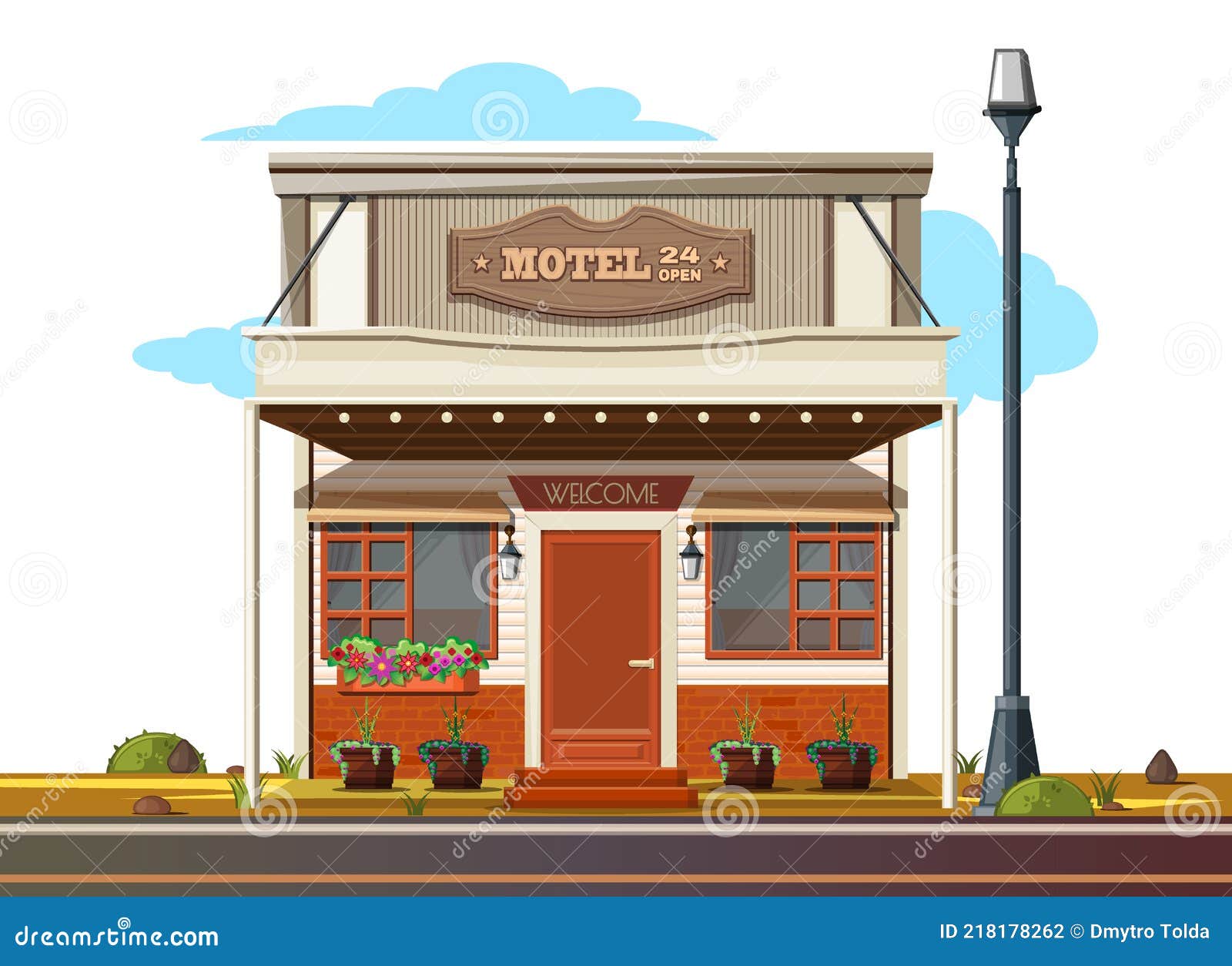 Small Cozy Motel by the Side of the Road Stock Vector - Illustration of ...