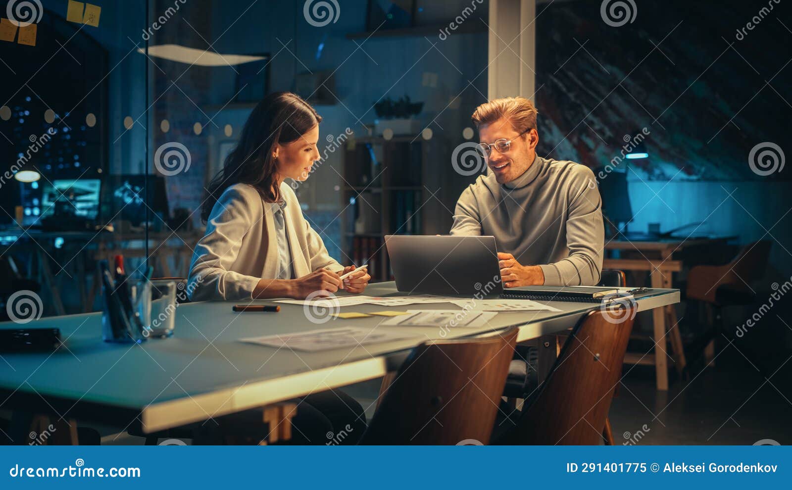 Small Creative Team Meeting in the Evening in Office. Young Project ...