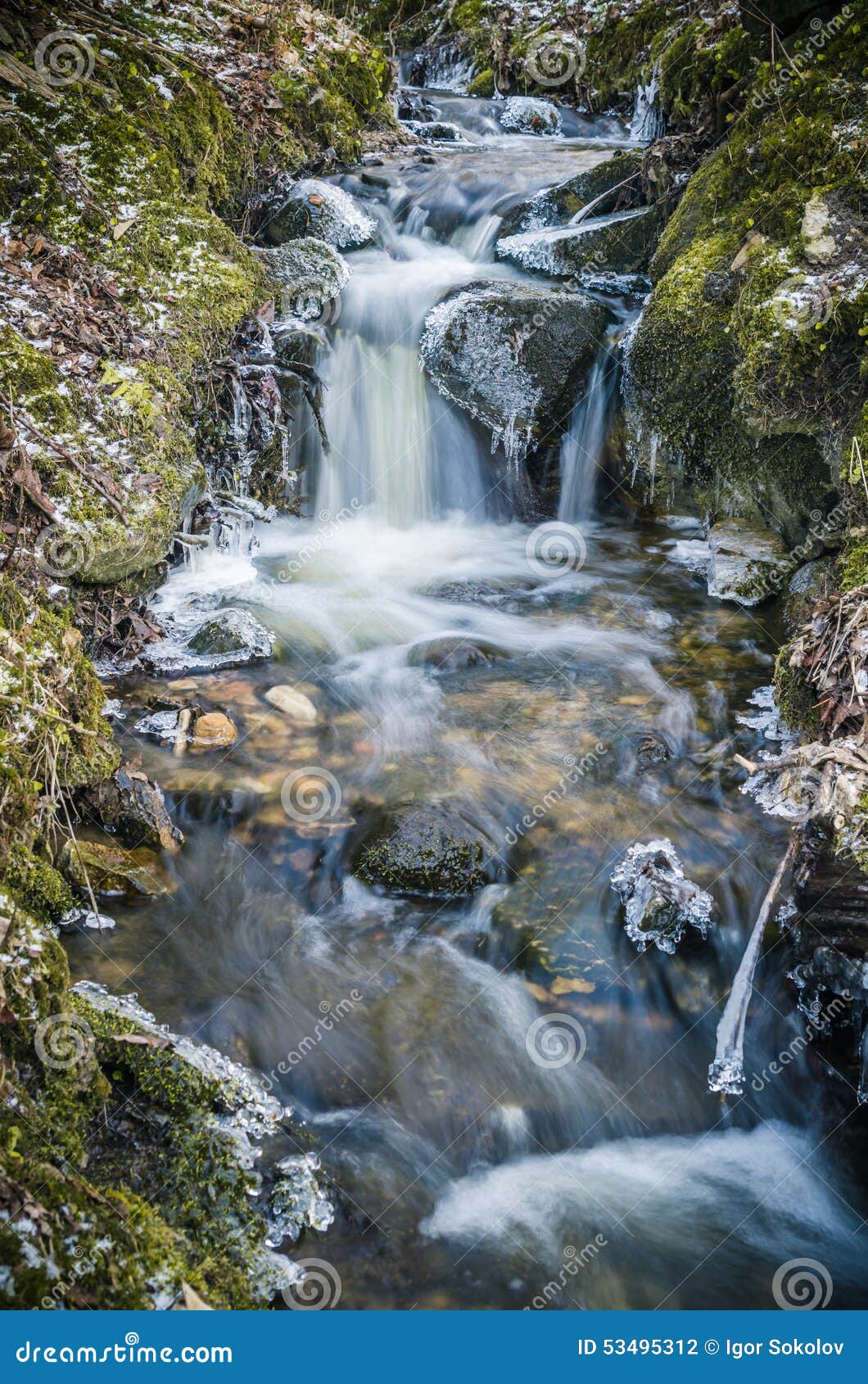 Small Creek with a Waterfall Stock Photo - Image of drop, frozen: 53495312