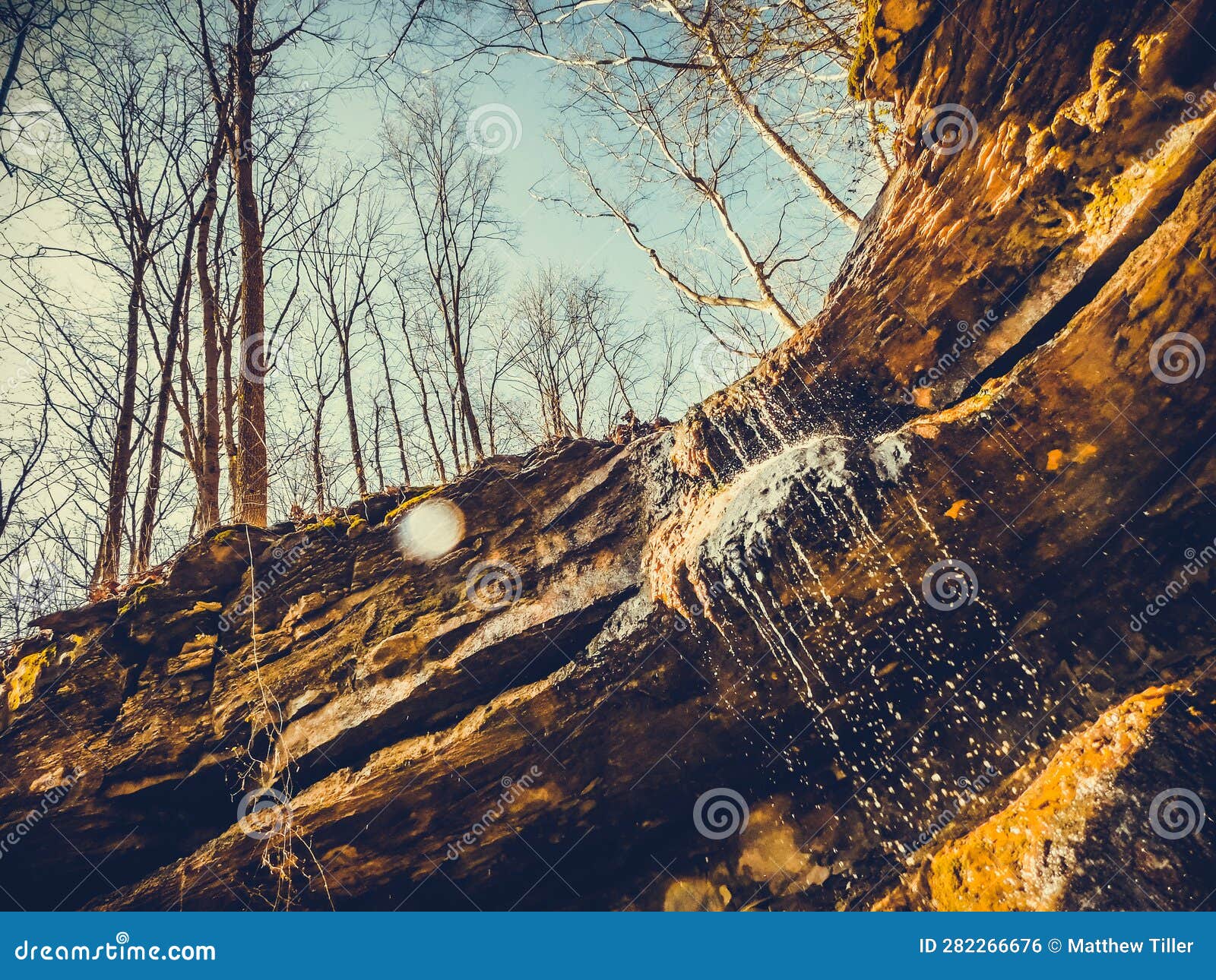 Small Creek Waterfall Over a Small Cliff Stock Photo - Image of morning ...