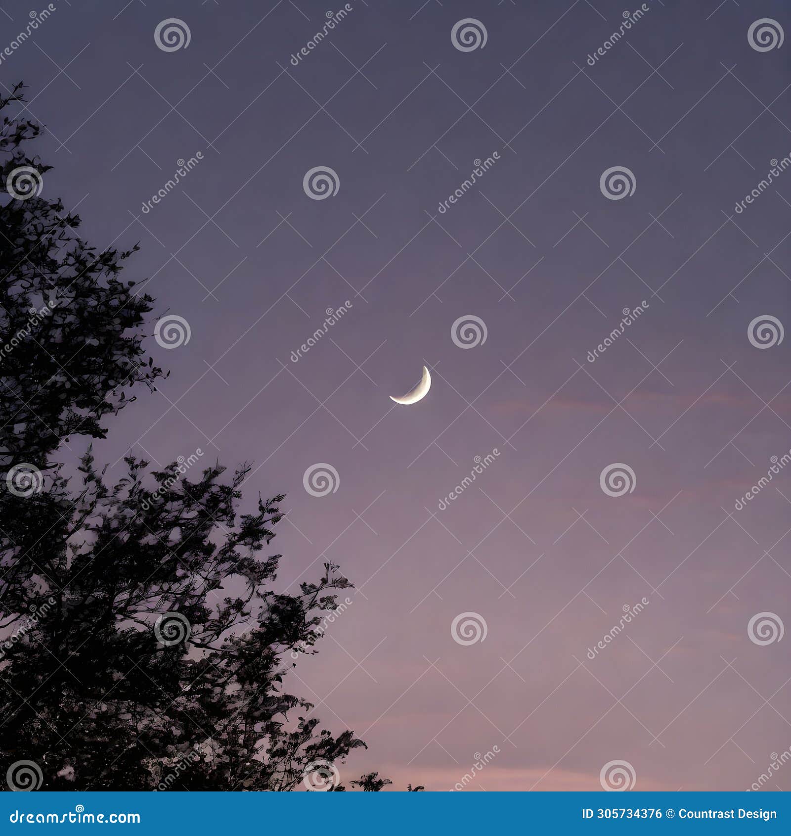 Small Crescent Moon Illuminated Against the Dusk Sky, Silhouetting the ...