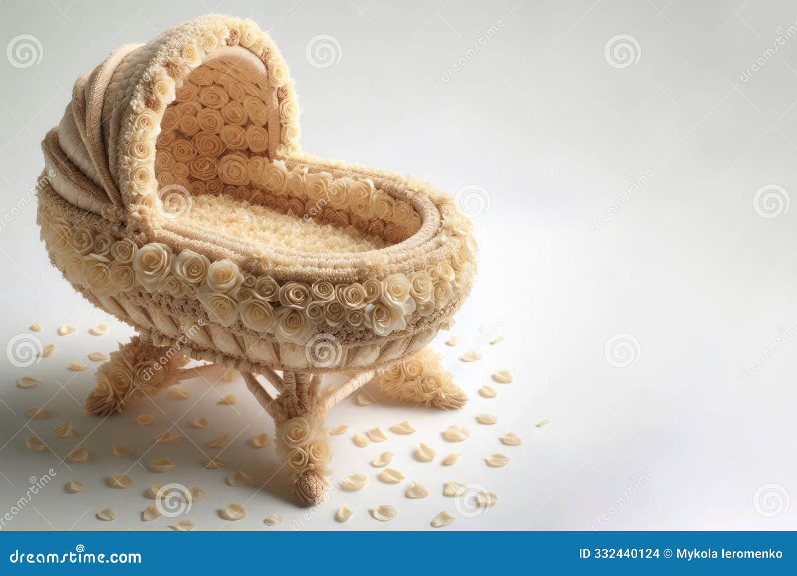 A Small Crib Made of White Roses and Petals. Space for Text. Stock ...