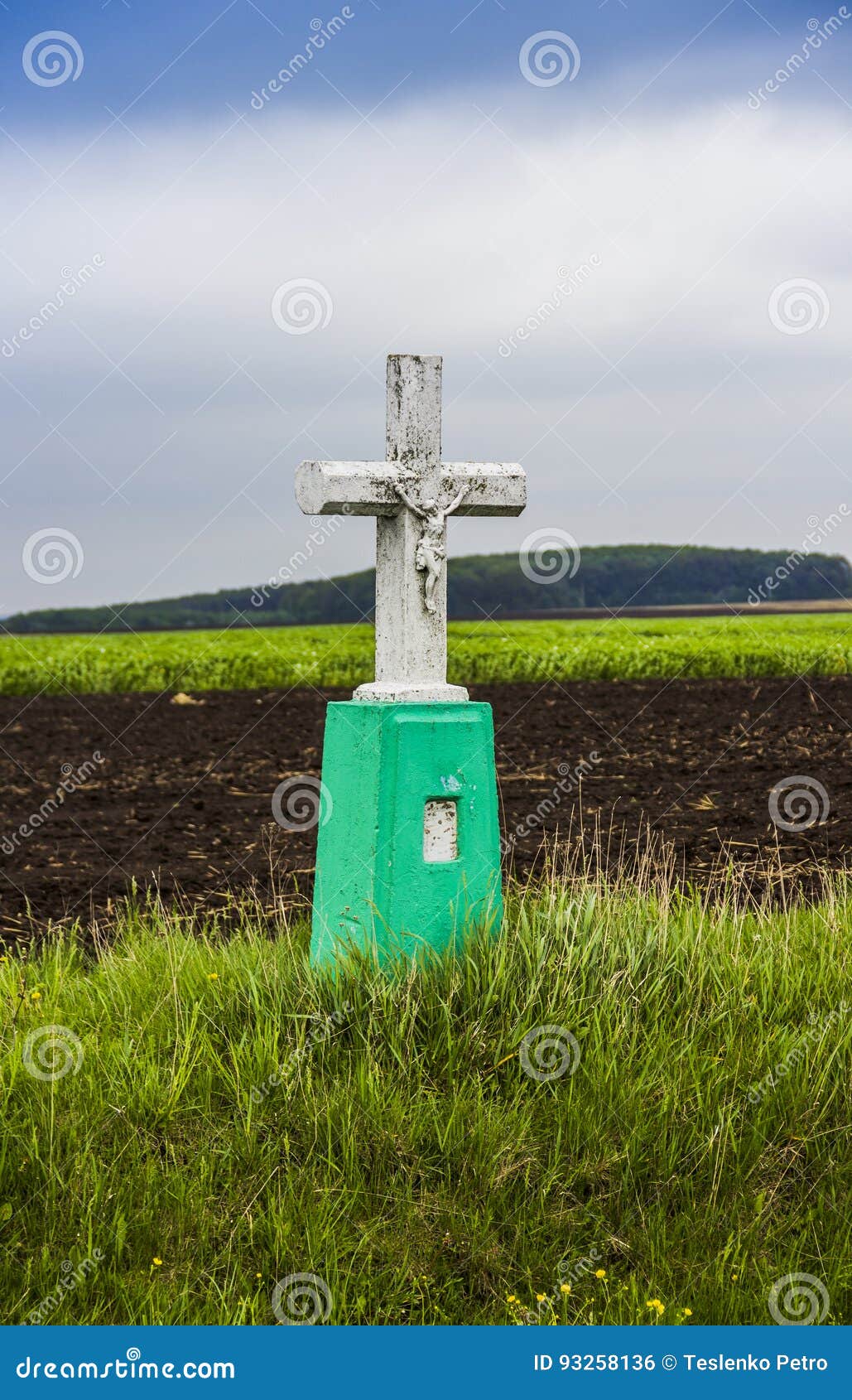 Small cross by the road stock photo. Image of cross, crucifixion - 93258136
