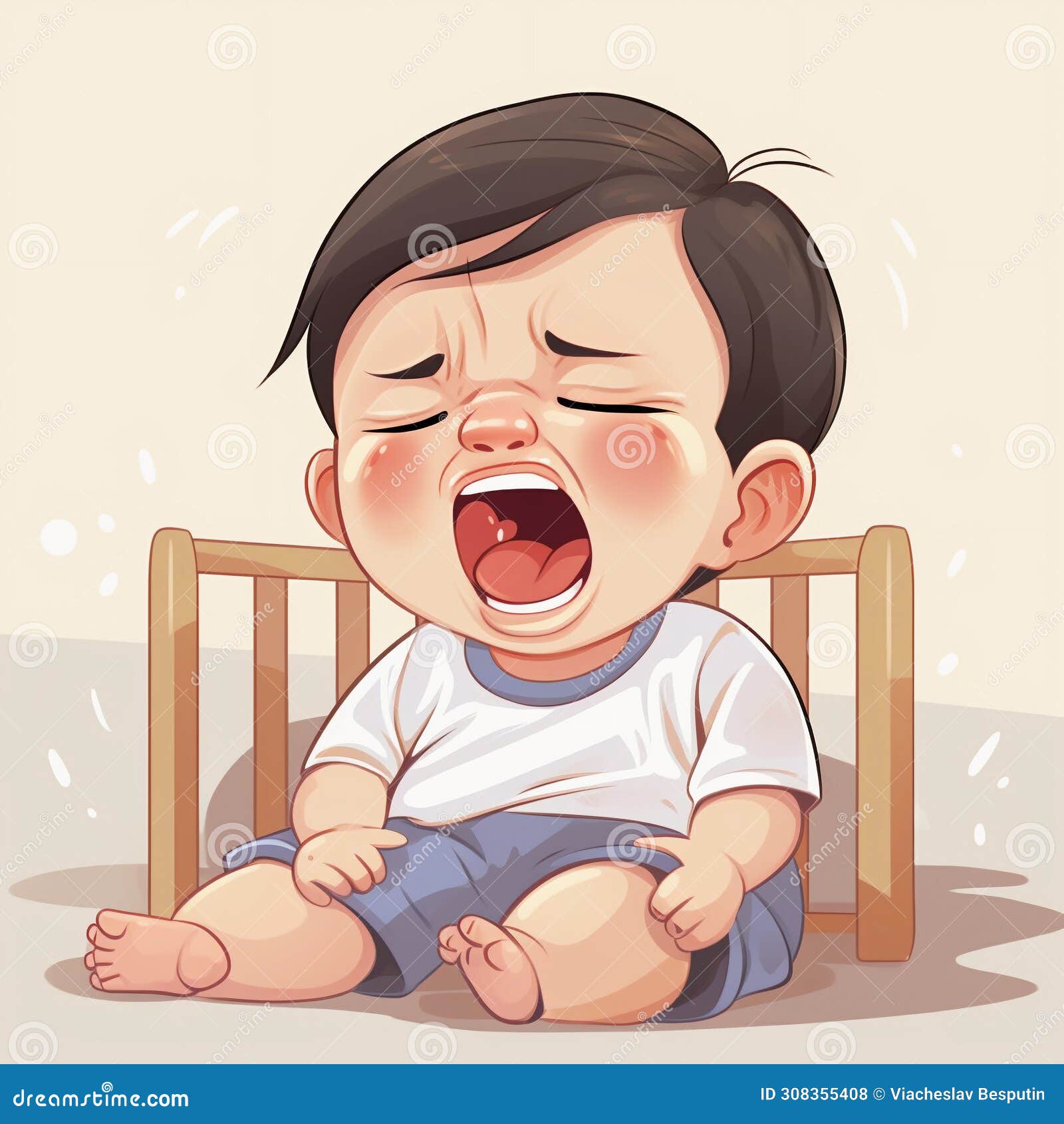 Small crying child stock illustration. Illustration of sitting - 308355408
