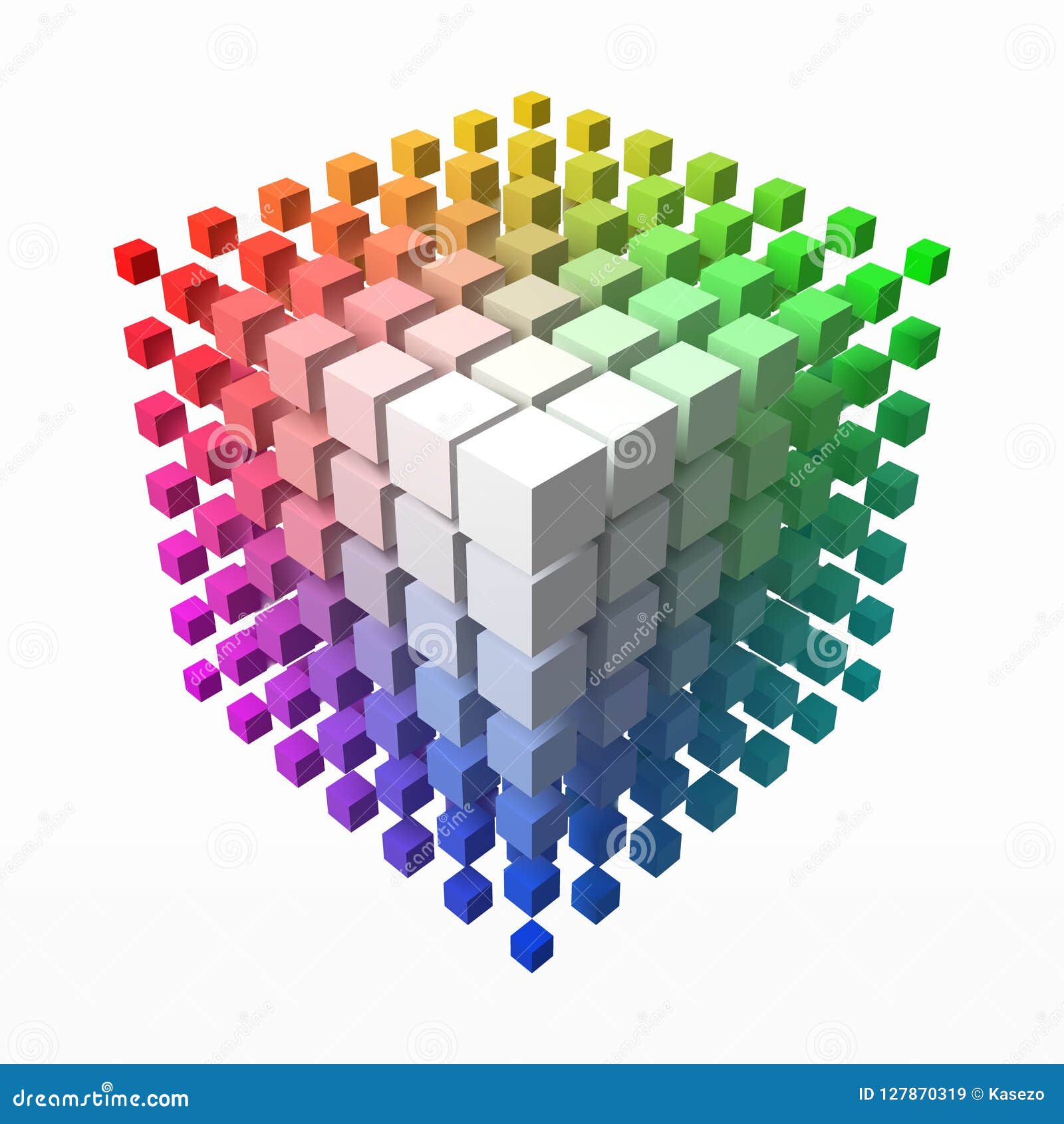 Small Cubes Makes Color Gradient in Shape of Big Cube. Smaller Cubes on ...