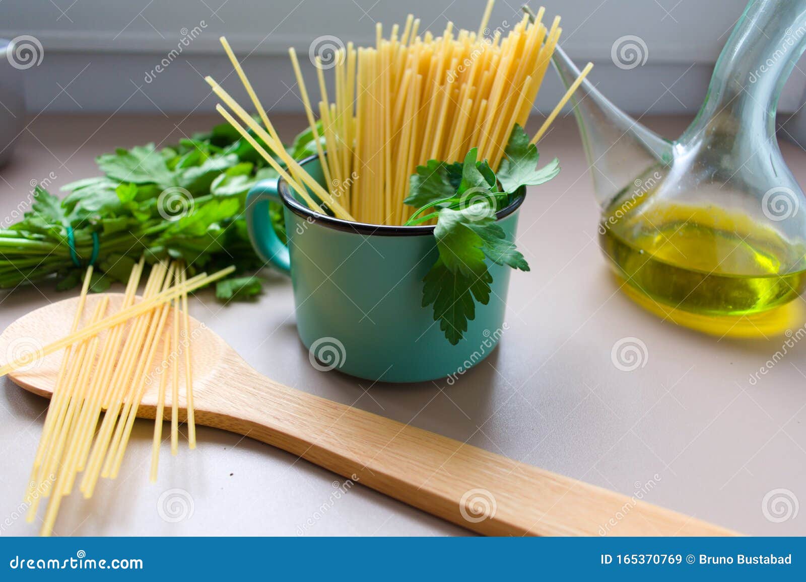 Small Cup of Raw Spaghetti with Oil and Rosemary Stock Image - Image of ...