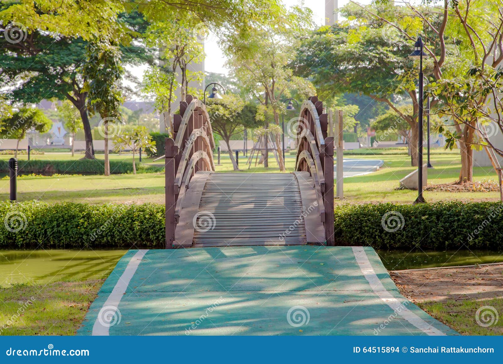 Small Curve Wooden Bridge in Garden. Stock Photo - Image of rural ...