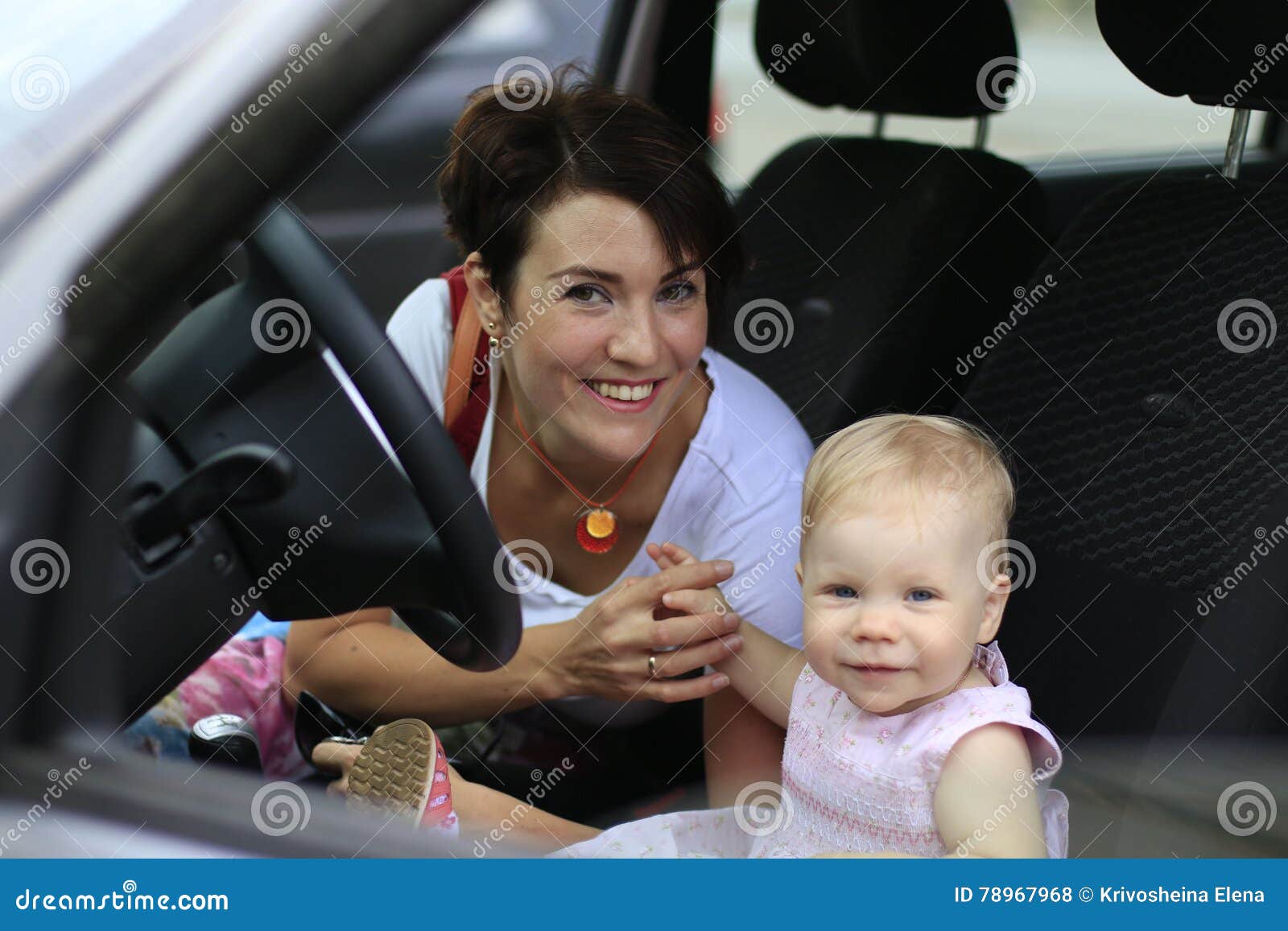 Small Cute Baby and Mom in a Car Stock Photo - Image of trip, small ...