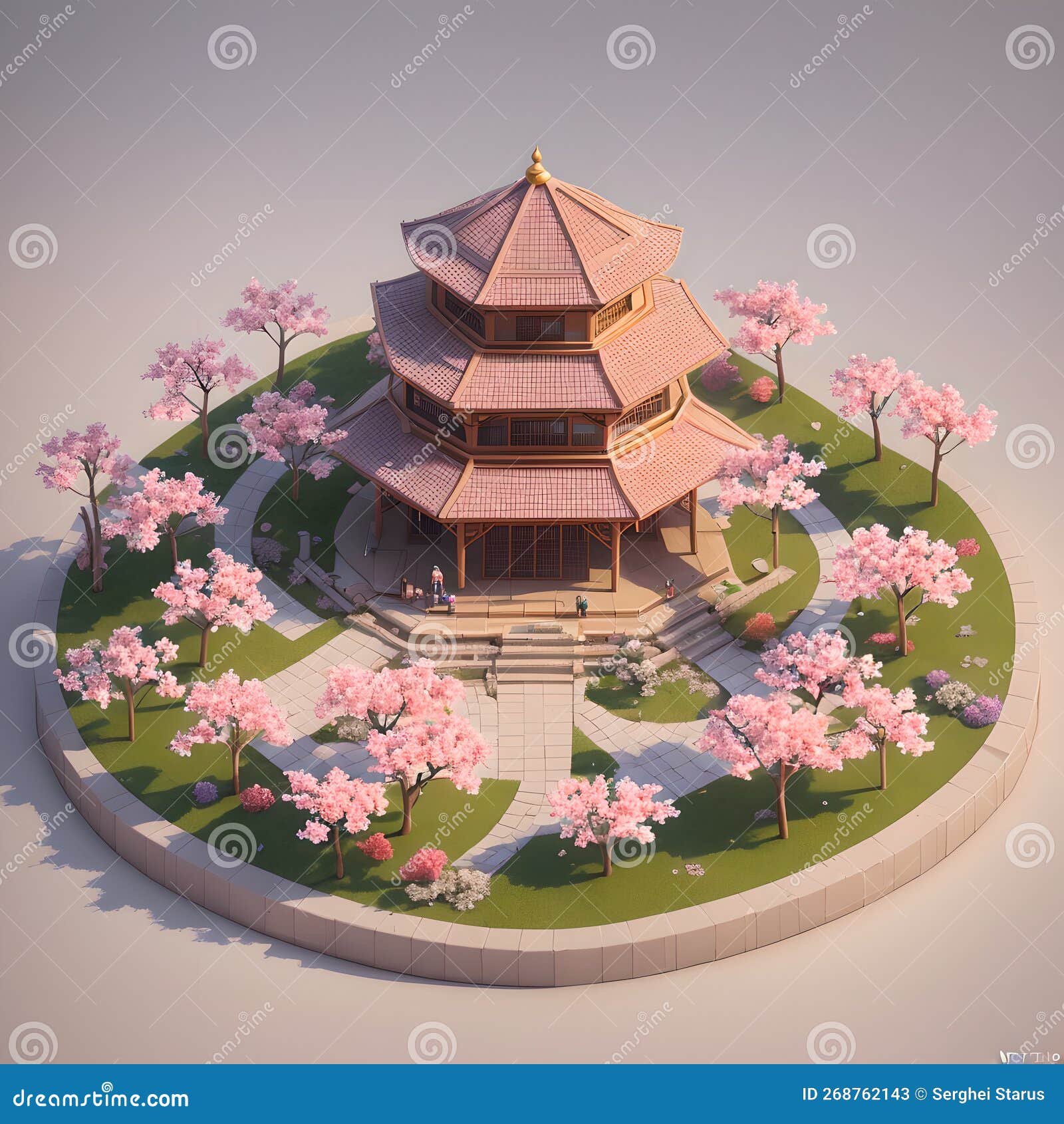 A Small Cute Blossoming Sakura Bonsai Tree, 3d Isometric Reference ...