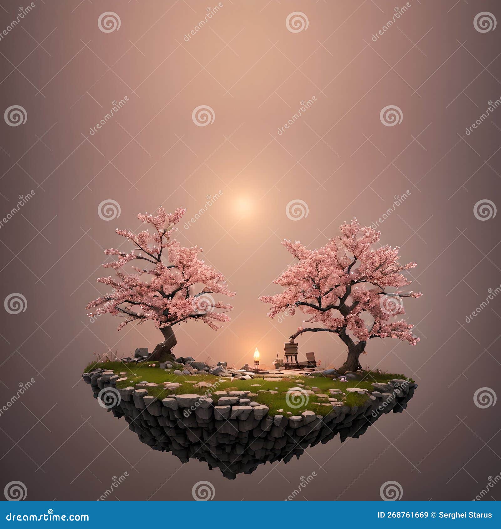 A Small Cute Blossoming Sakura Bonsai Tree, 3d Isometric Reference ...