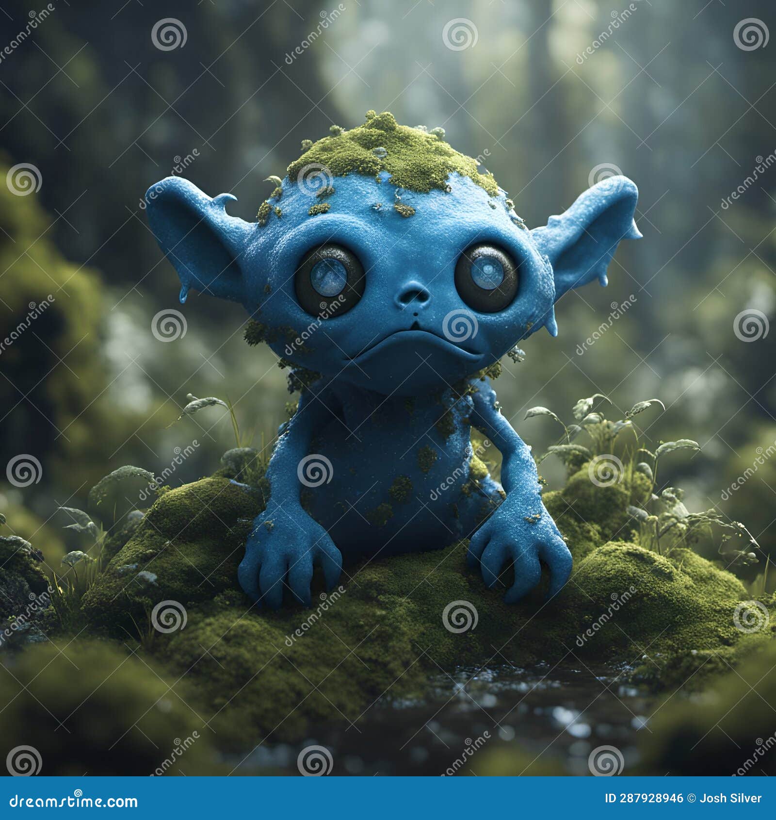 Blue Creature Covered in Moss Stock Illustration - Illustration of ...