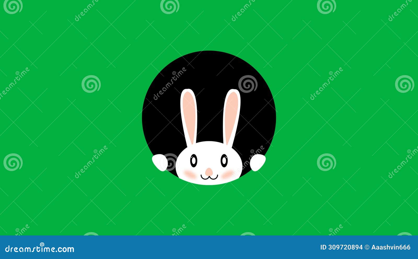 Small and Cute Blushing Bunny Looking from Hole Illustration on Green ...