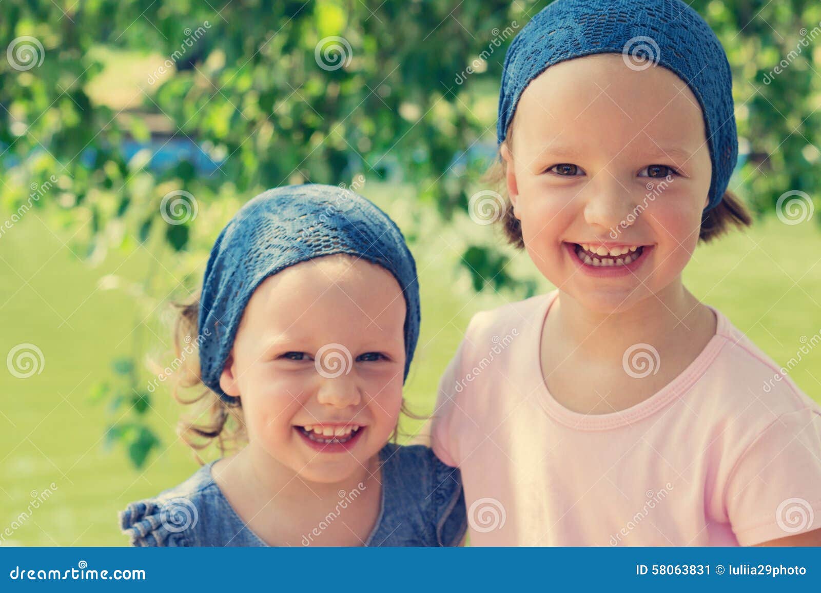 Small Cute Funny Girls (sisters) Laugh. Selective Focus. Stock Image ...