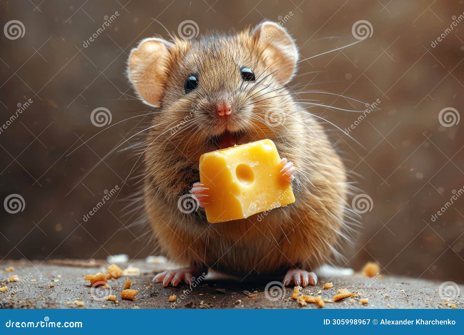 Small Cute Mouse with a Piece of Cheese in Its Hands Extreme Closeup ...
