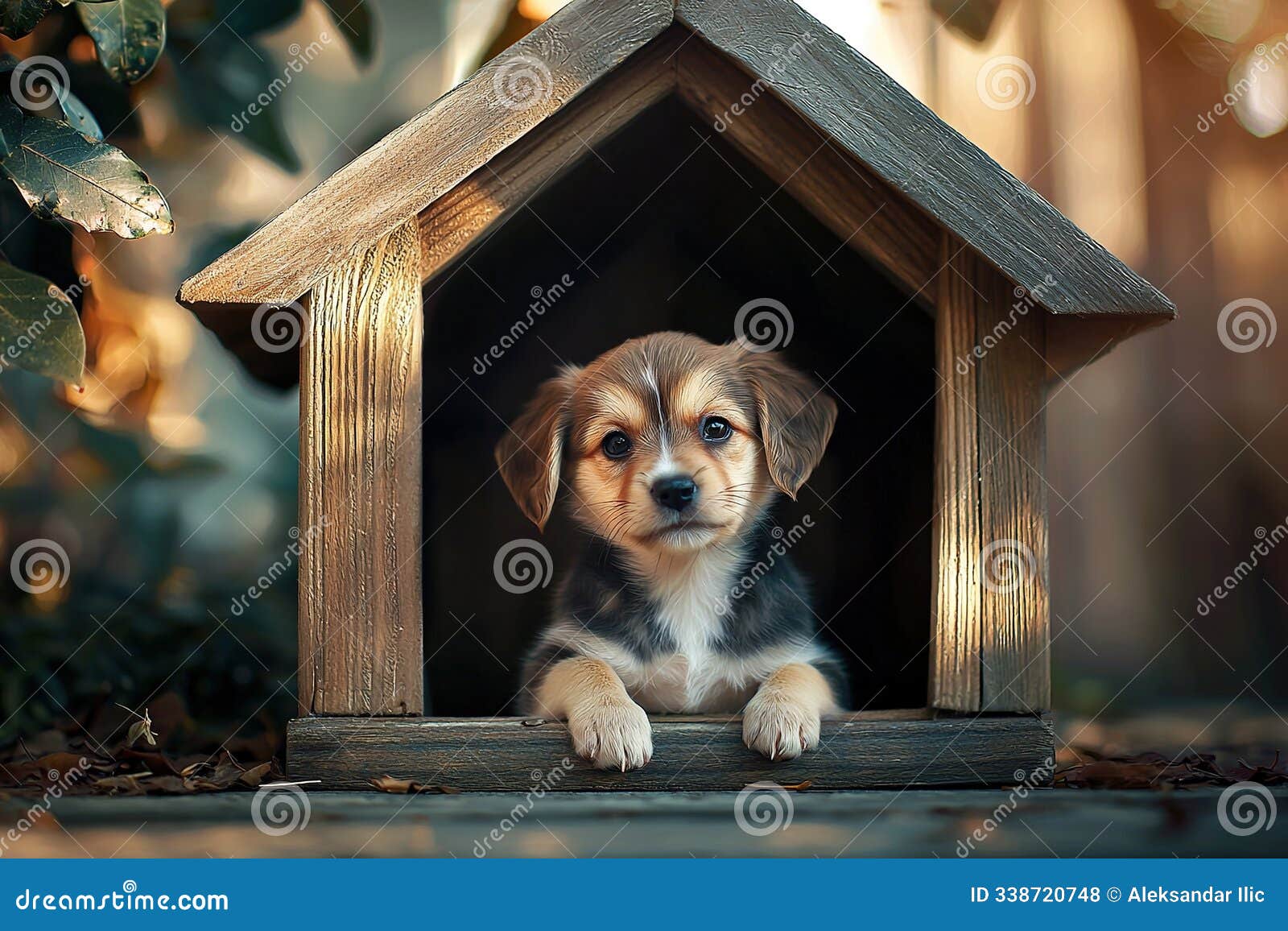 Small Cute Puppy Inside Dog House in a Backyard. Ai Generative Stock ...