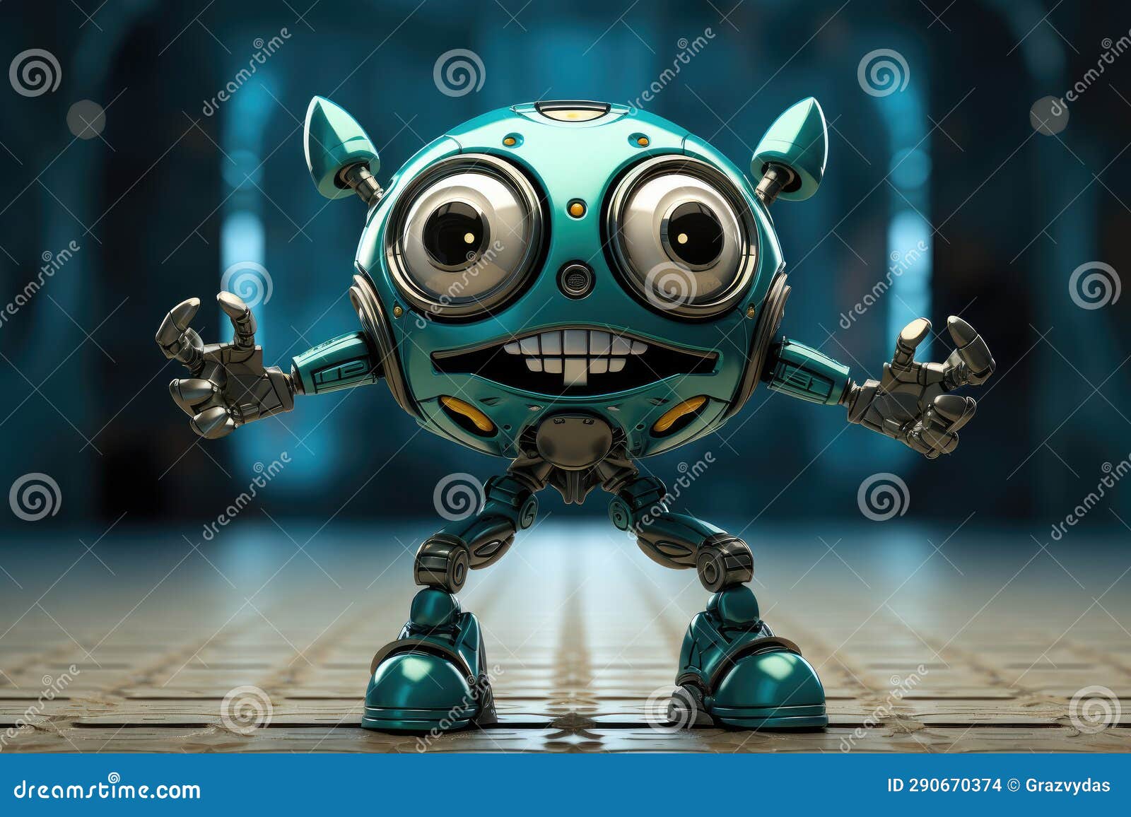 Small Cute Talented Blue Robot Showing Dance Moves Stock Illustration ...