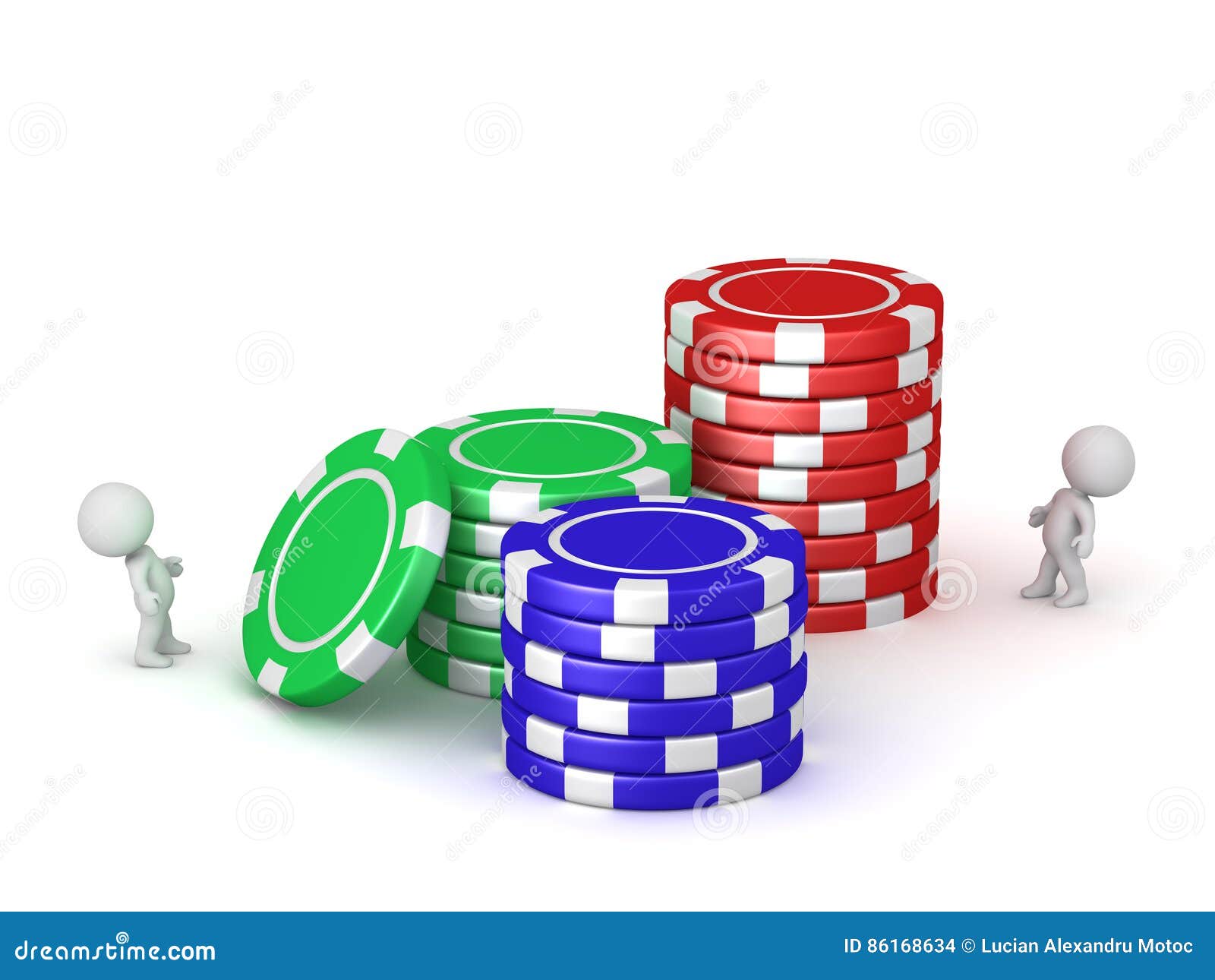 Small 3D Characters and Stacks of Poker Chips Stock Illustration ...