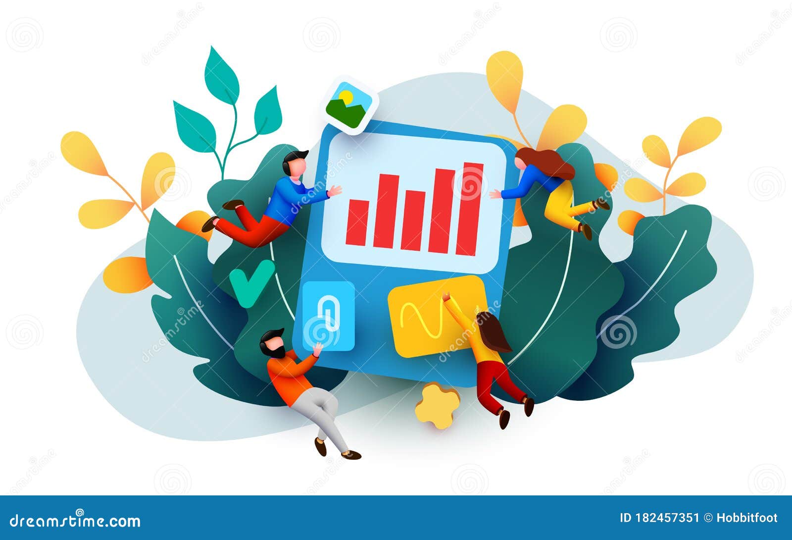 Small 3d Flying People Around Business Solution Elements Working ...