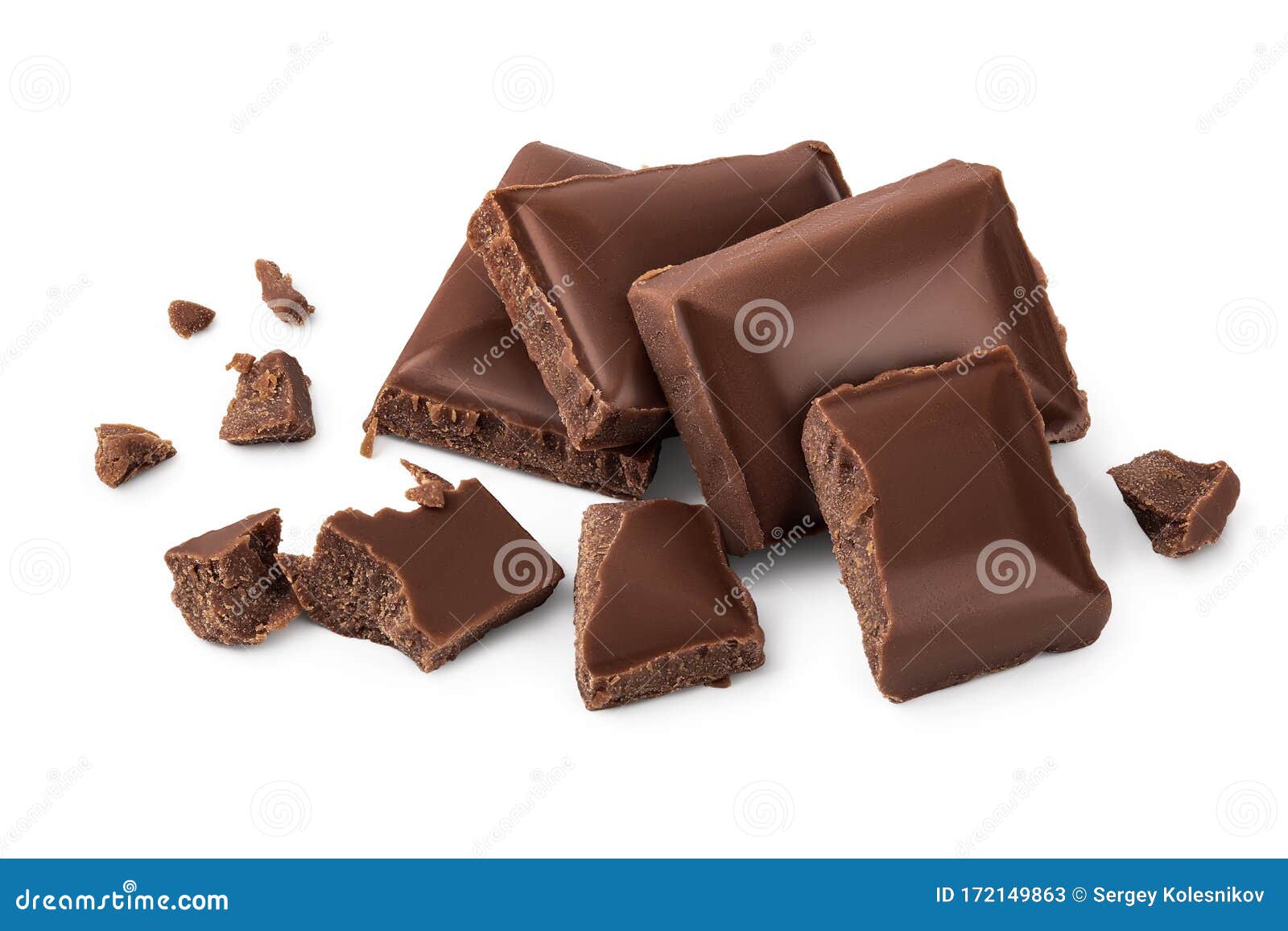 Small Dark Chocolate Pieces Isolated on White Background with Clipping ...