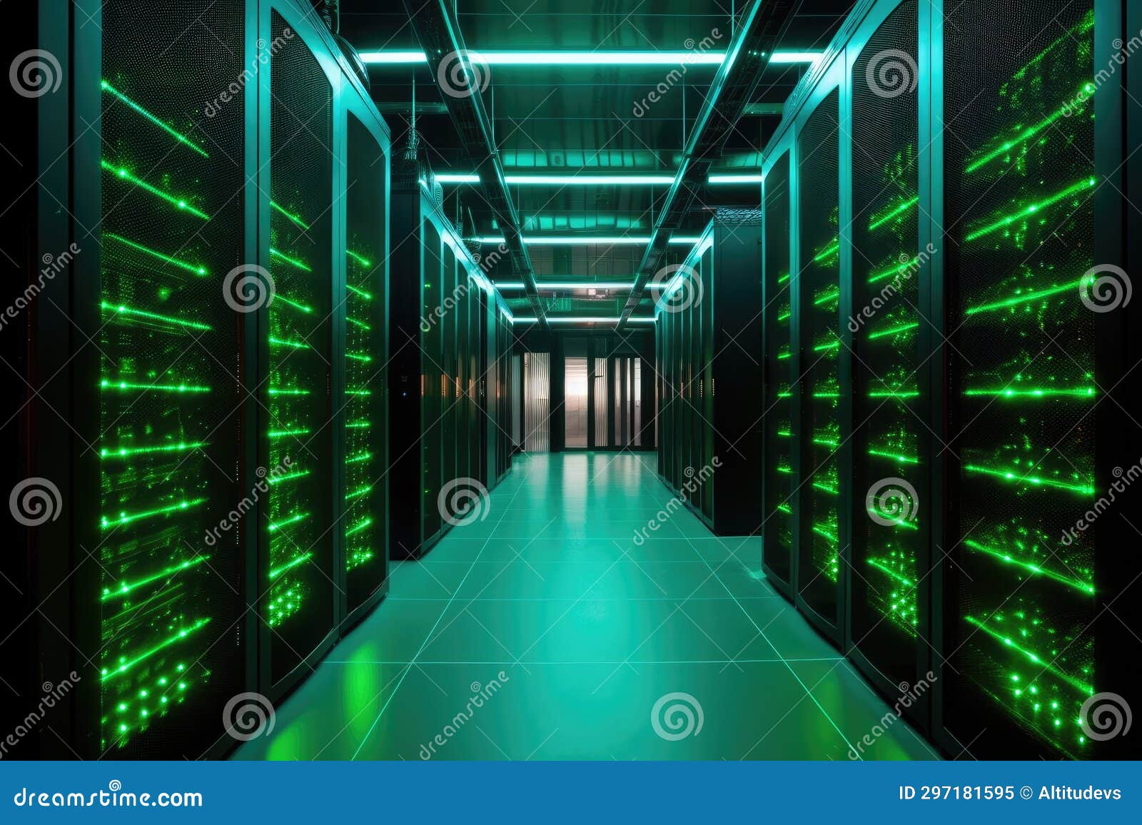 Small Data Center Illuminated only by Server Lights Stock Illustration ...