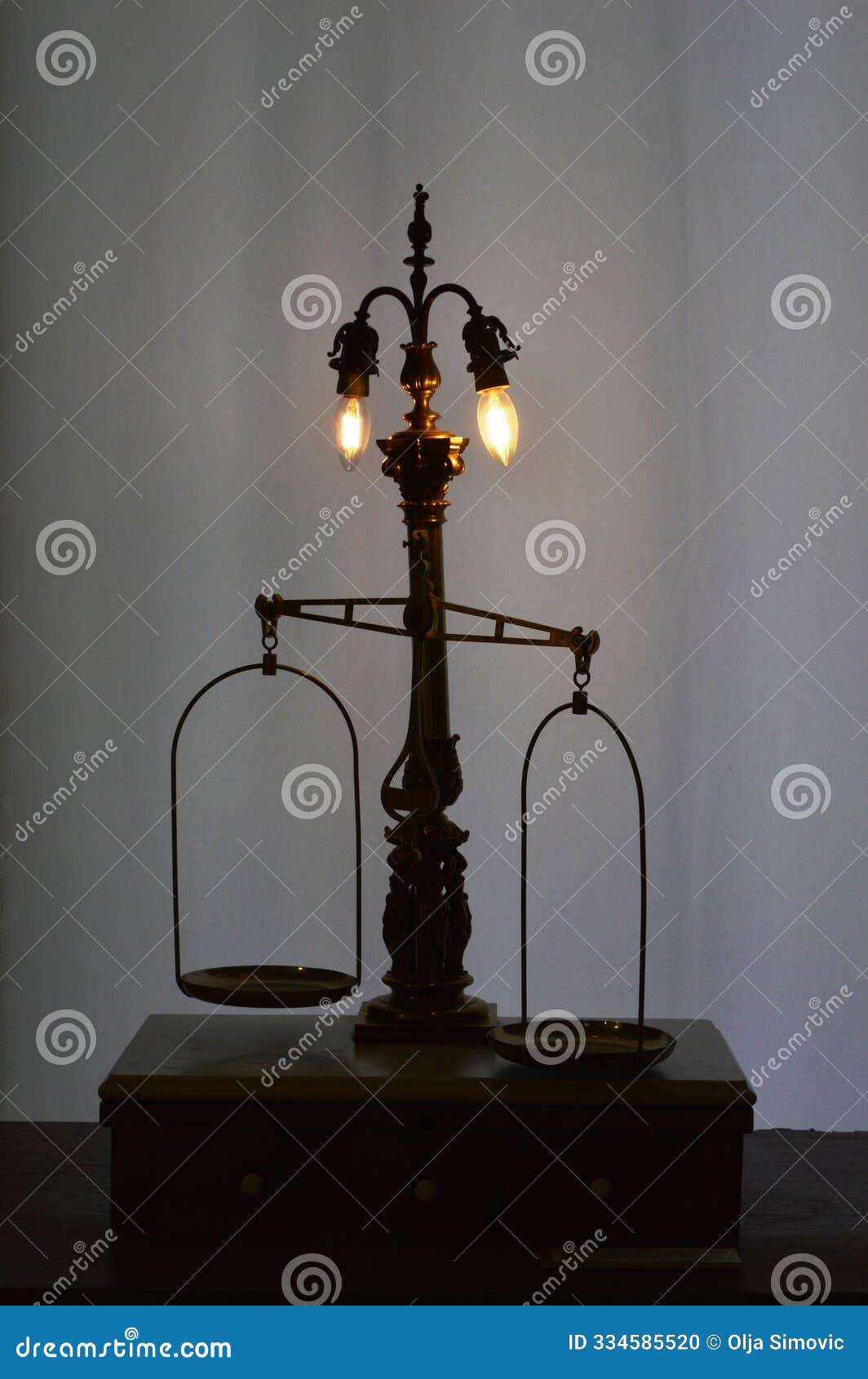 Small Decorative Scale with Lamp Stock Photo - Image of table, window ...