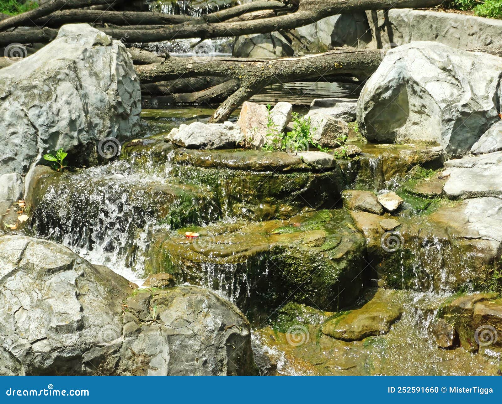 A Small Decorative Waterfall in the Garden. Landscape Design Stock ...