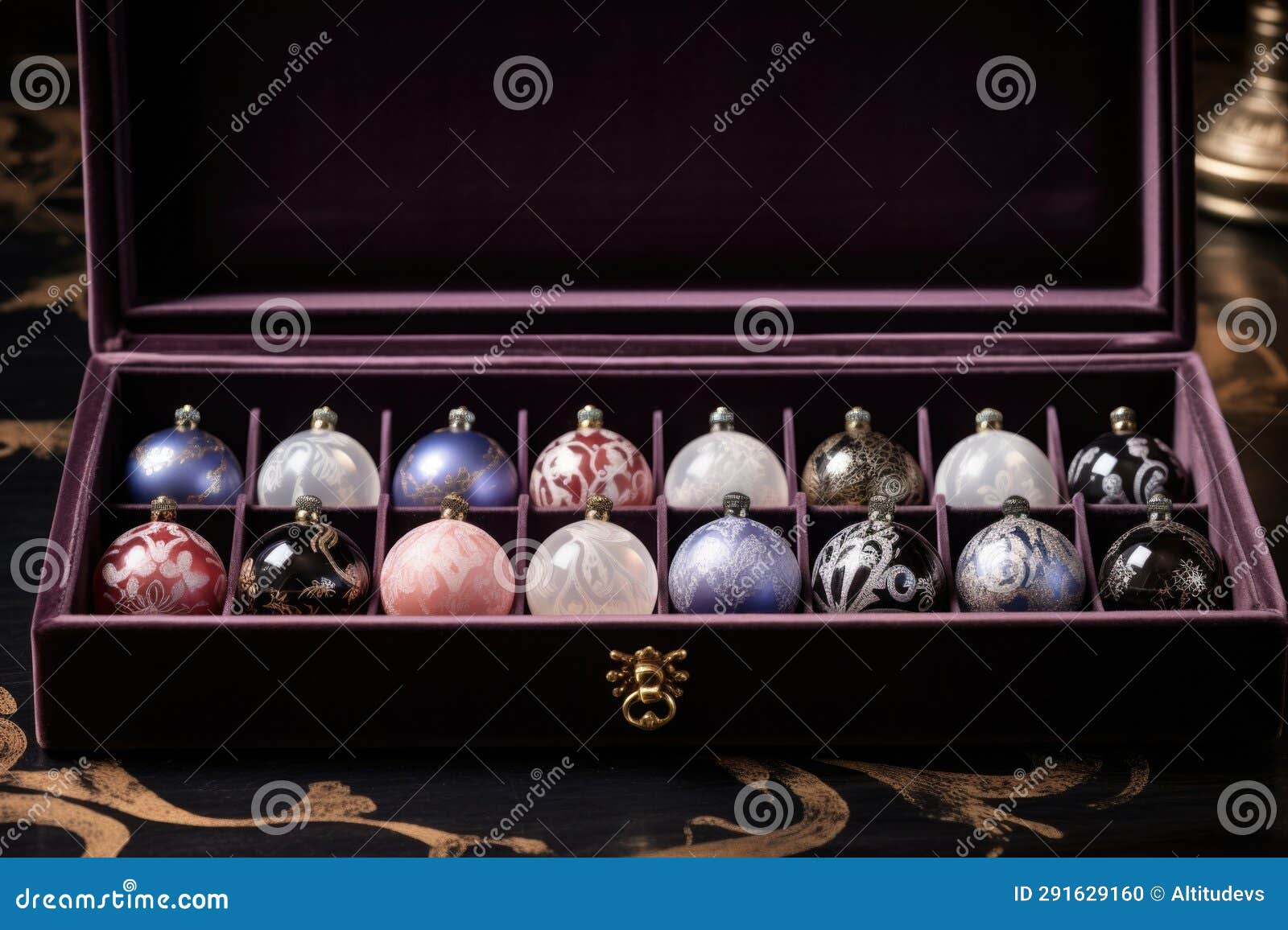 Small, Delicate Glass Baubles Presented in Velvet Box Stock Photo ...