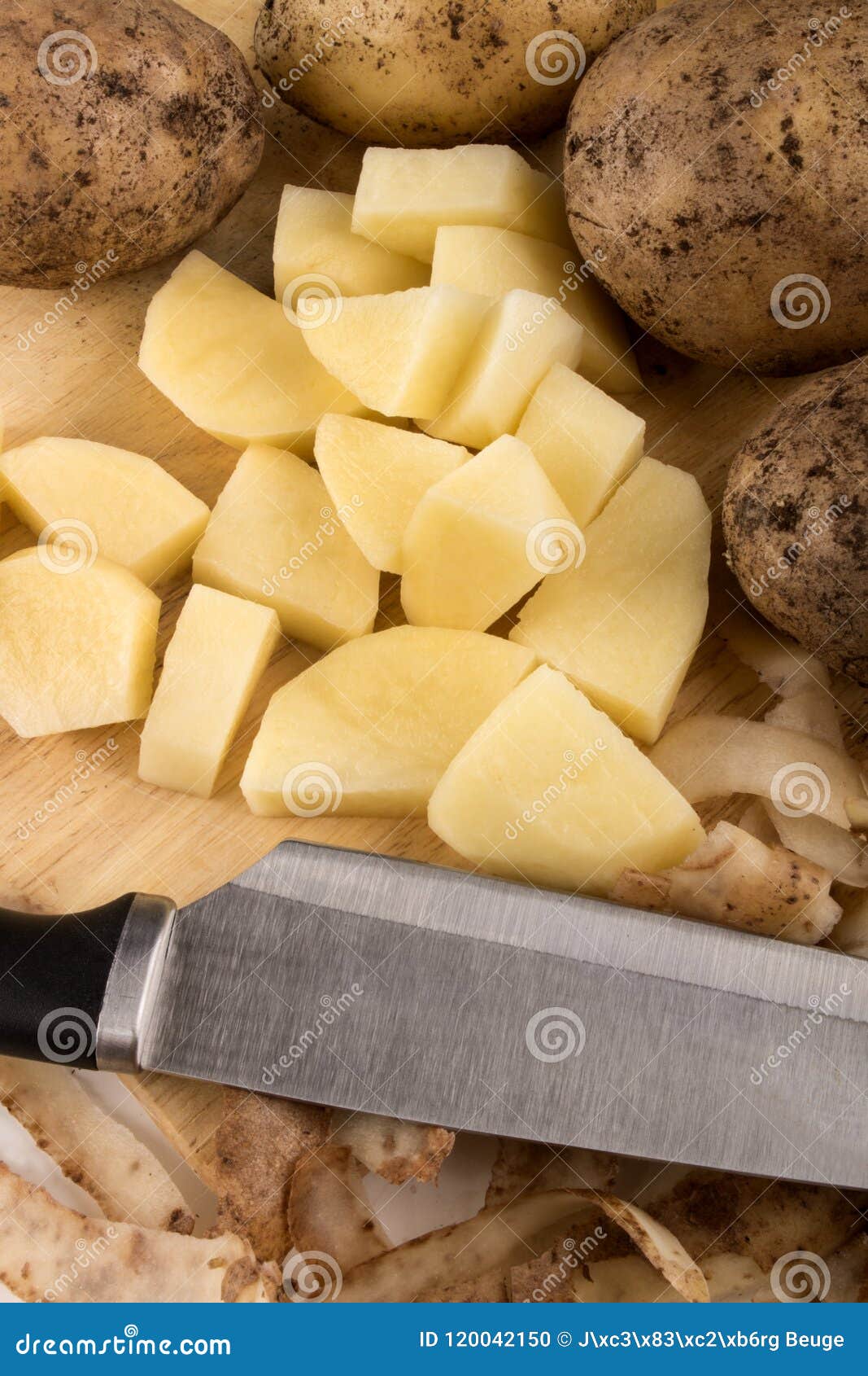 Into Small Dice Cut Organic Potatoes Stock Photo - Image of peel ...
