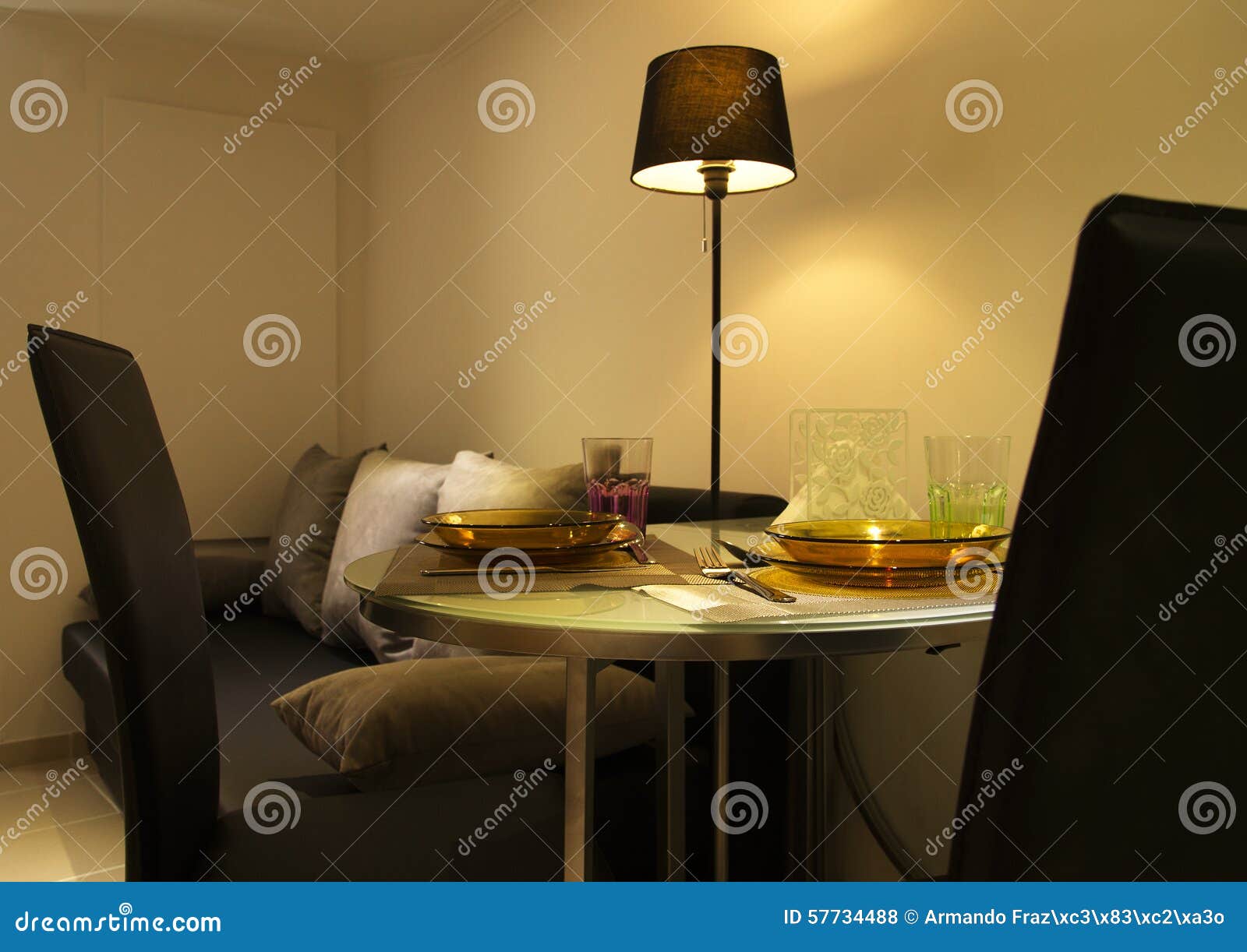 Small Dinning Table Set Closeup on Low Romantic Light Stock Photo ...