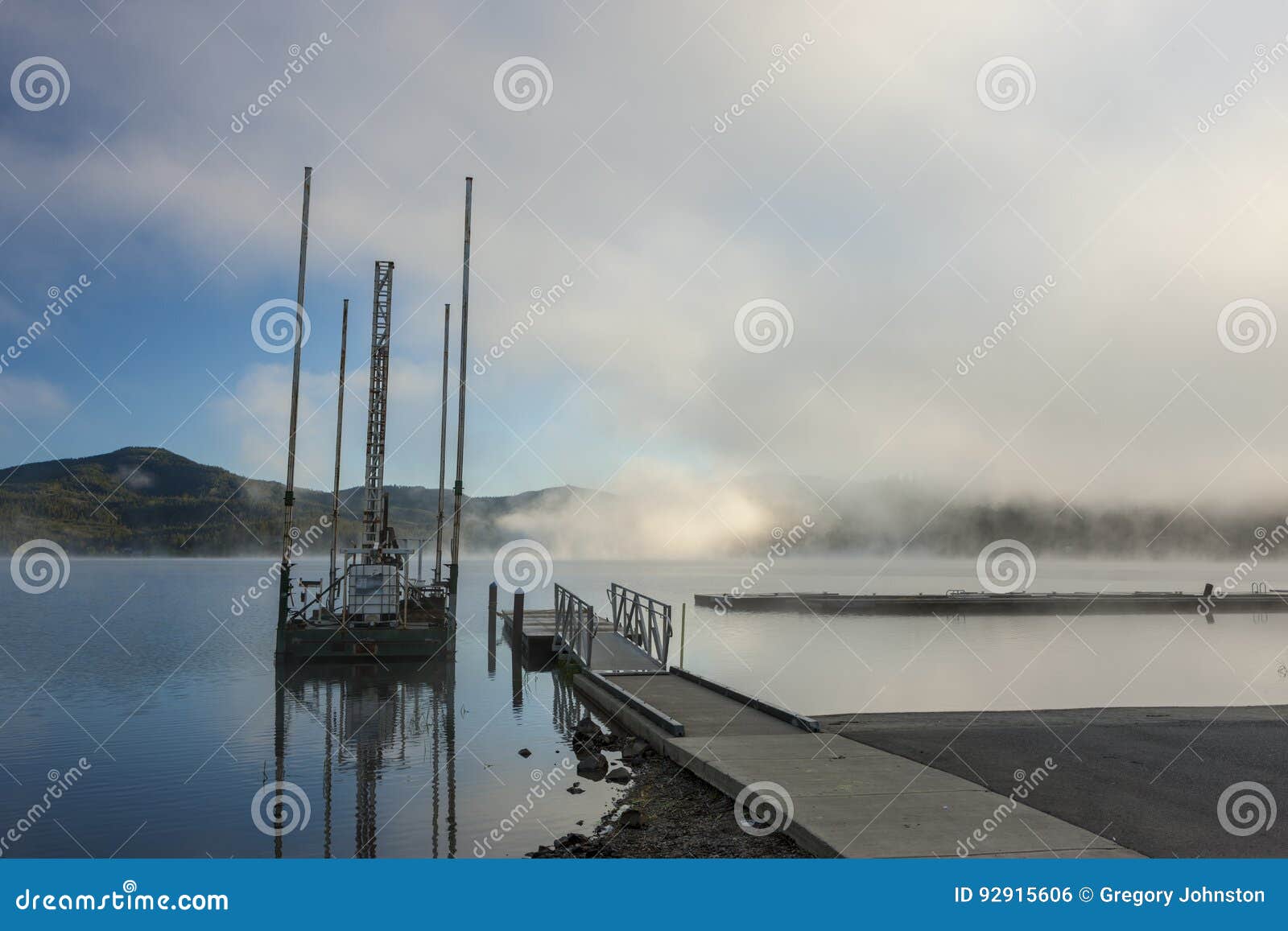 Small Dock and Barge by Lake. Stock Photo - Image of hauser, landscape ...