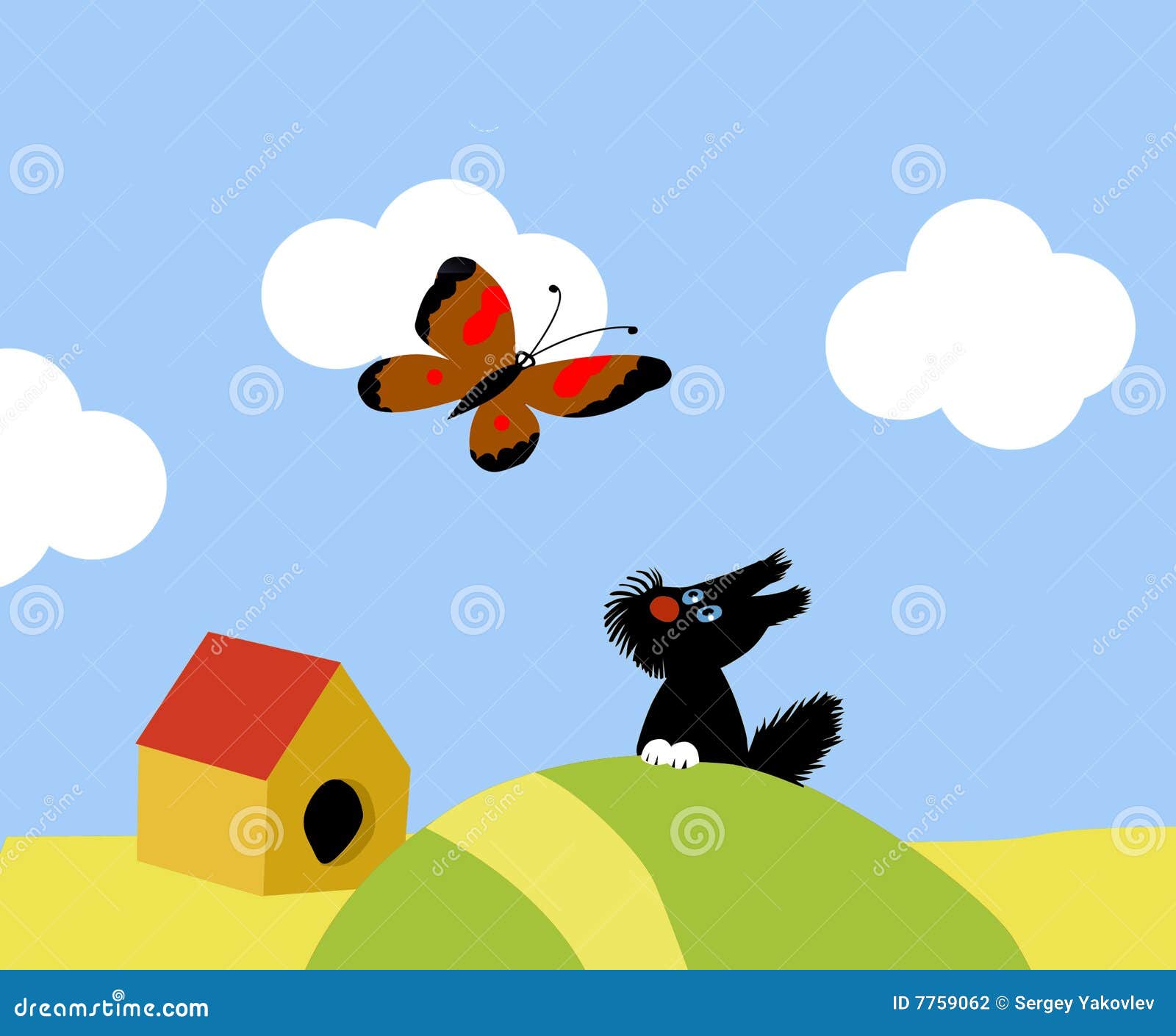 Small dog and butterflies stock vector. Illustration of look - 7759062