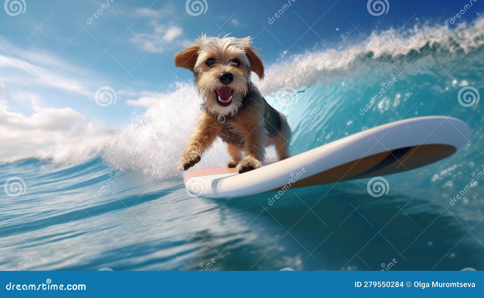 A Small Dog Riding on a Surfboard. Generative AI Stock Illustration ...