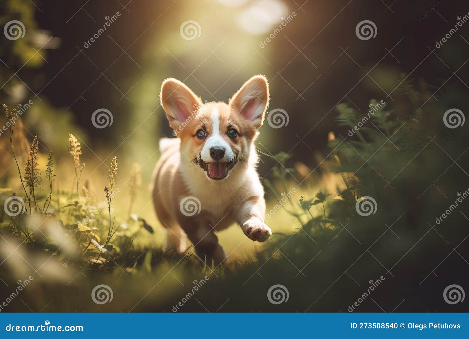 A Small Dog Running through the Grass with Its Mouth Open Stock Photo ...
